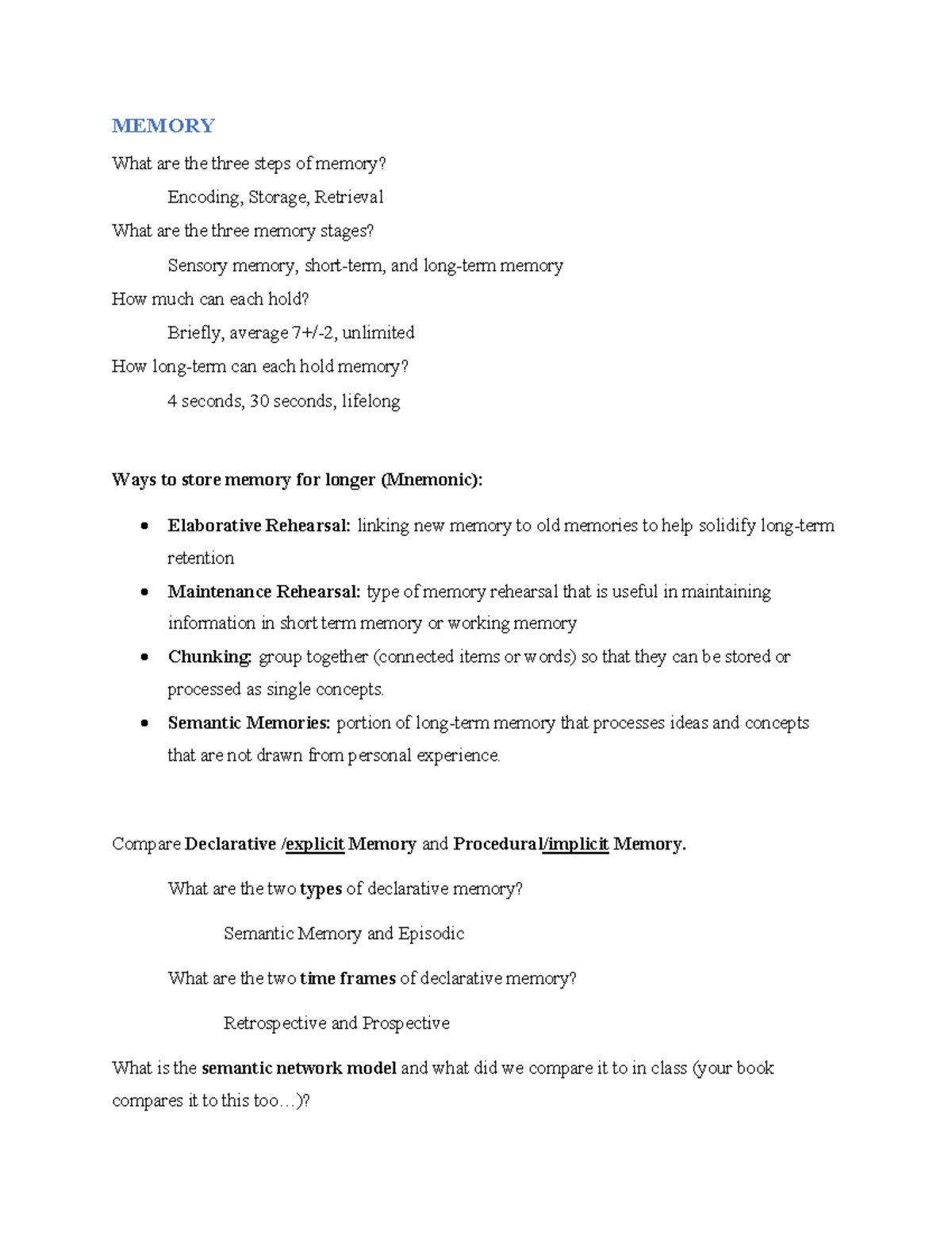 PSYC 1301 E2 -4 - MEMORY - MEMORY What are the three steps of memory ...