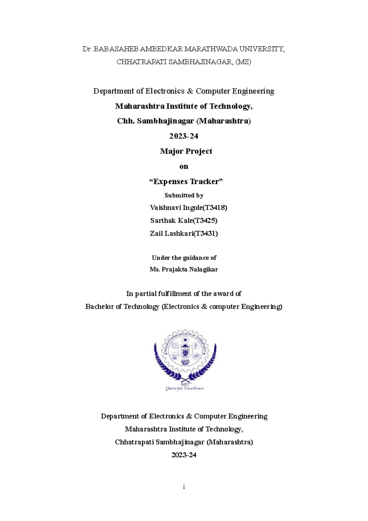 Starting Pages of report - Dr. BABASAHEB AMBEDKAR MARATHWADA UNIVERSITY ...
