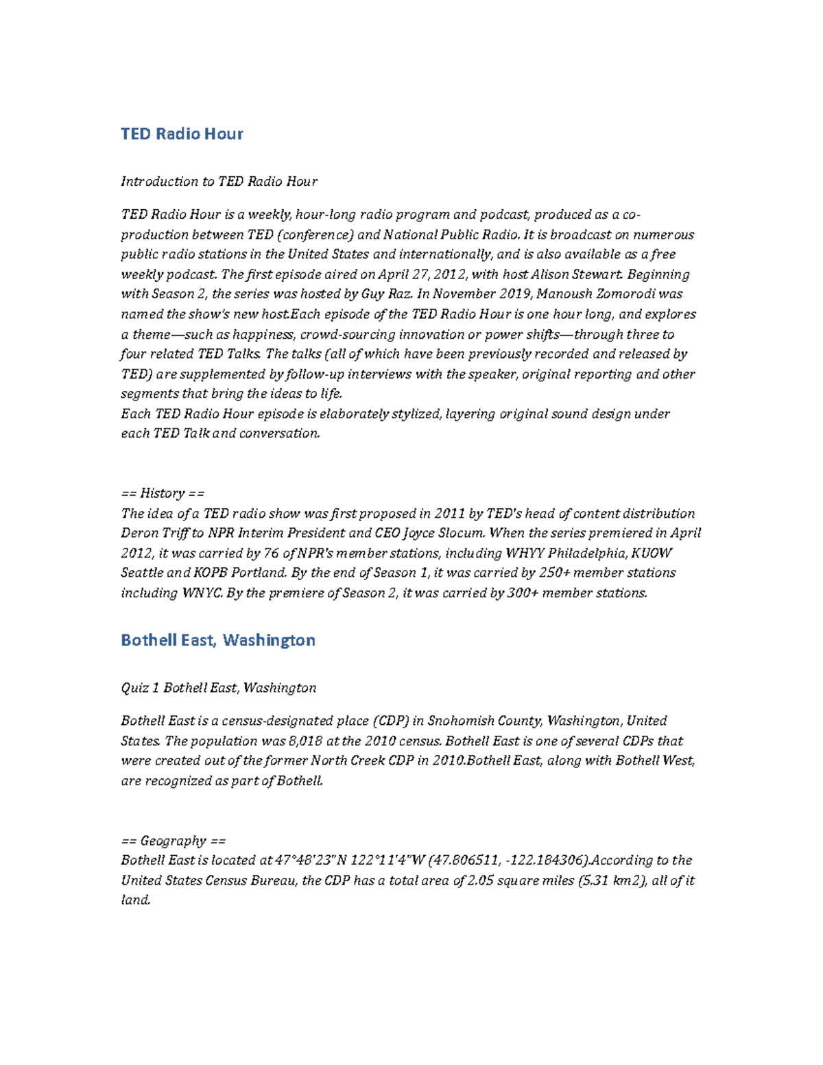 HIST123 Lecture-Note TED Radio Hour - TED Radio Hour Introduction to ...