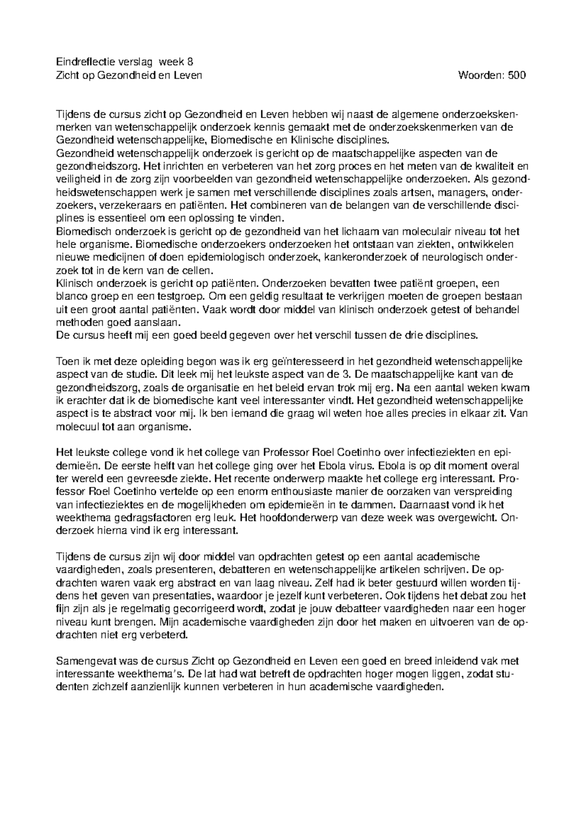 Werkstuk "Eindreflectie verslag" - cijfer 8 - Eindreflectie verslag ...