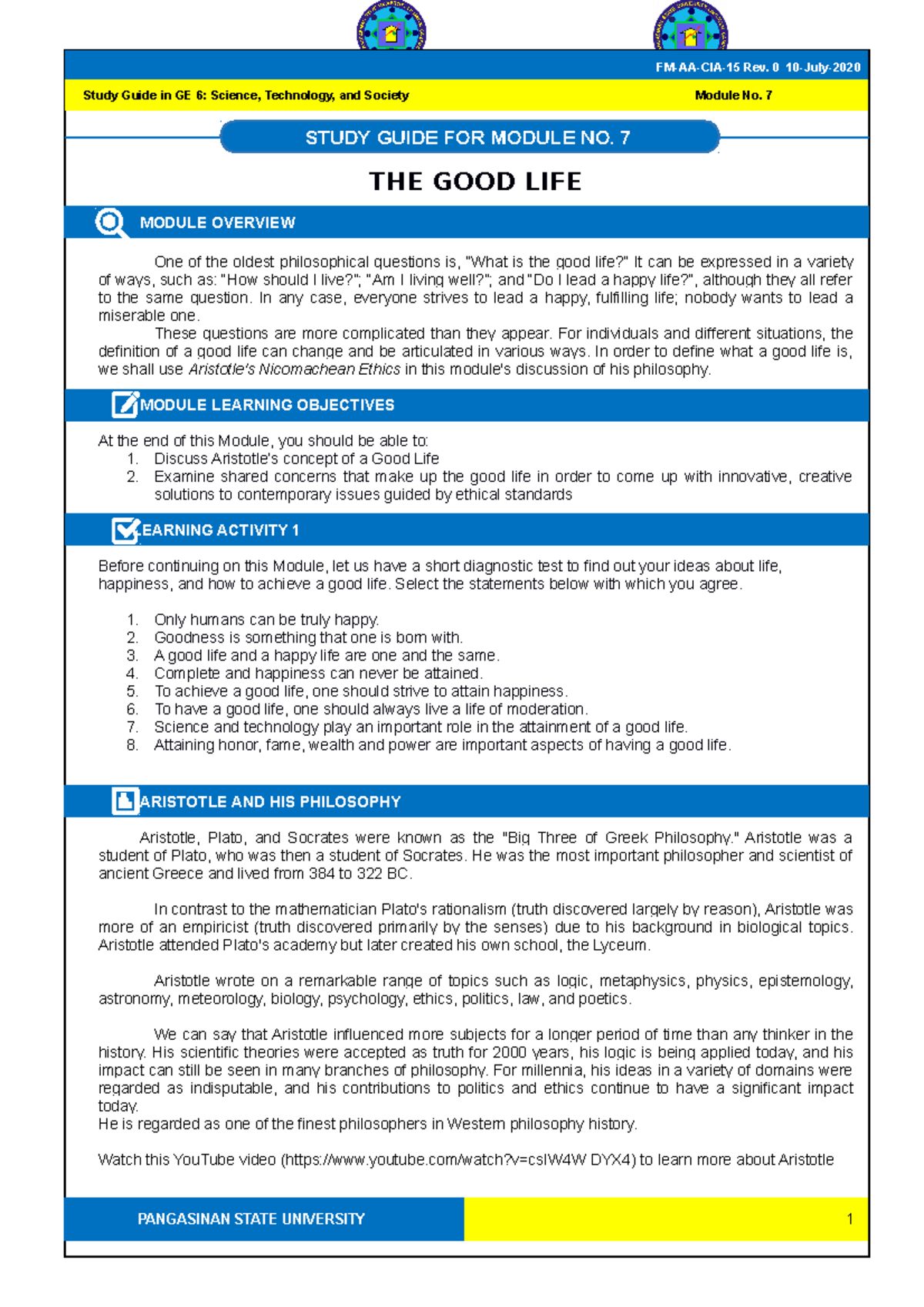 Study- Guide-7 - science, technology, and society - THE GOOD LIFE ...