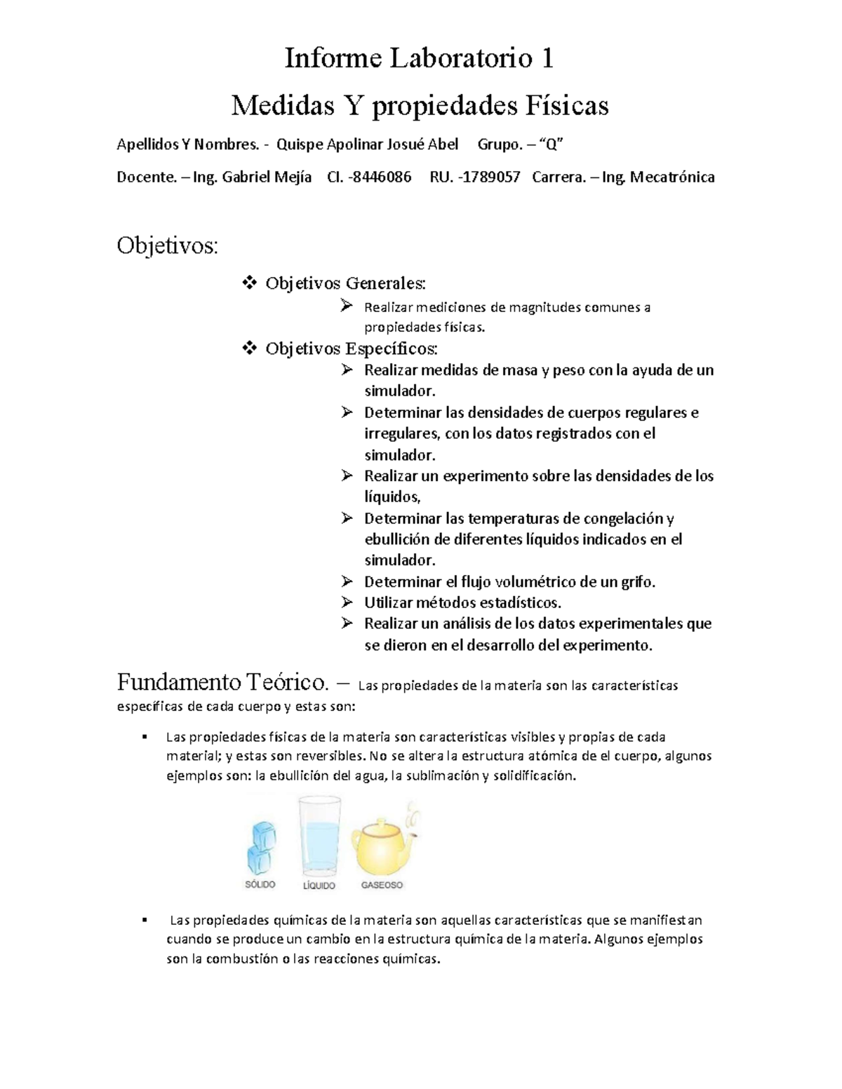 Informe del lavoratorio 1 - Warning: TT: undefined function: 32 Informe Laboratorio 1 Medidas Y ...
