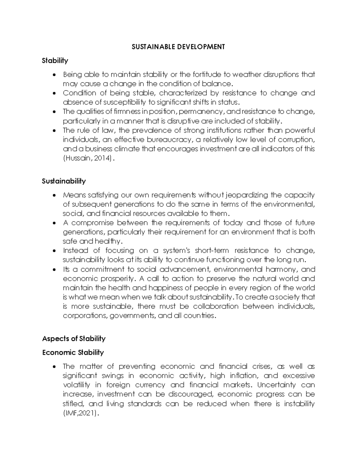 Sustainable Development - SUSTAINABLE DEVELOPMENT Stability Being able ...