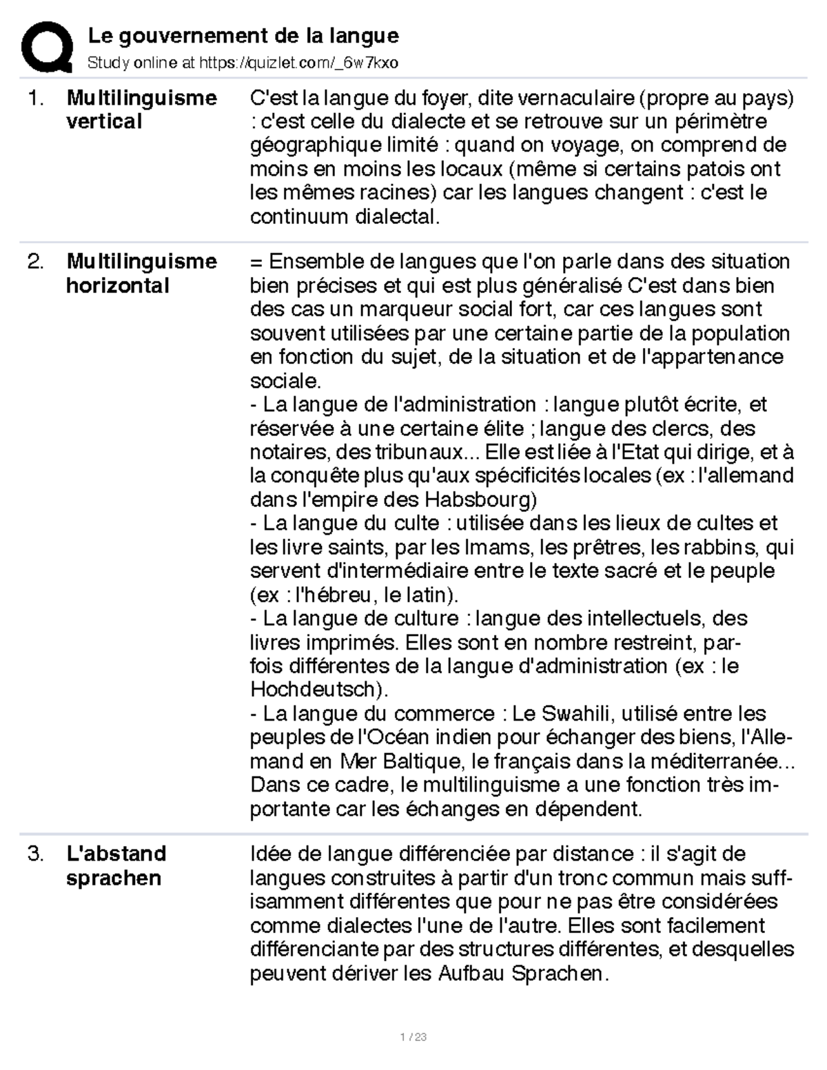 Le gouvernement de la langue - Study online at quizlet/_6w7kxo ...