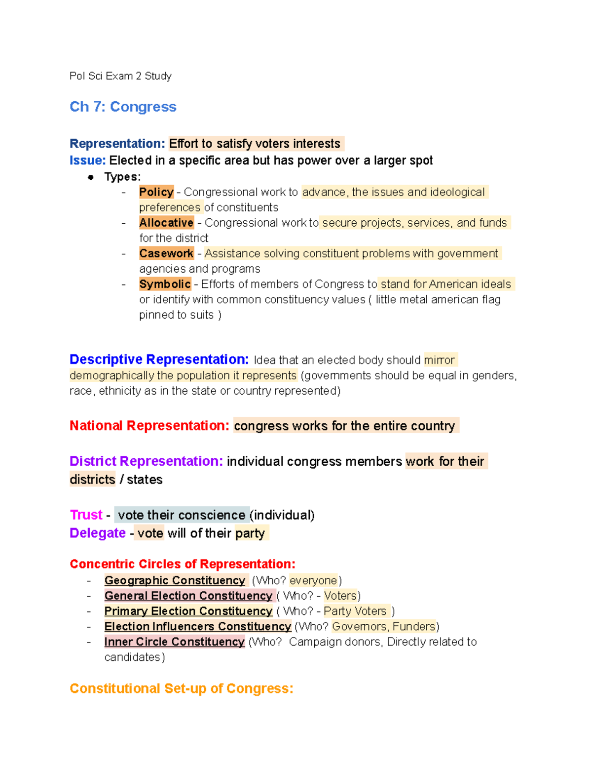 Pol Sci Exam 2 Study - Pol Sci Exam 2 Study Ch 7: Congress ...