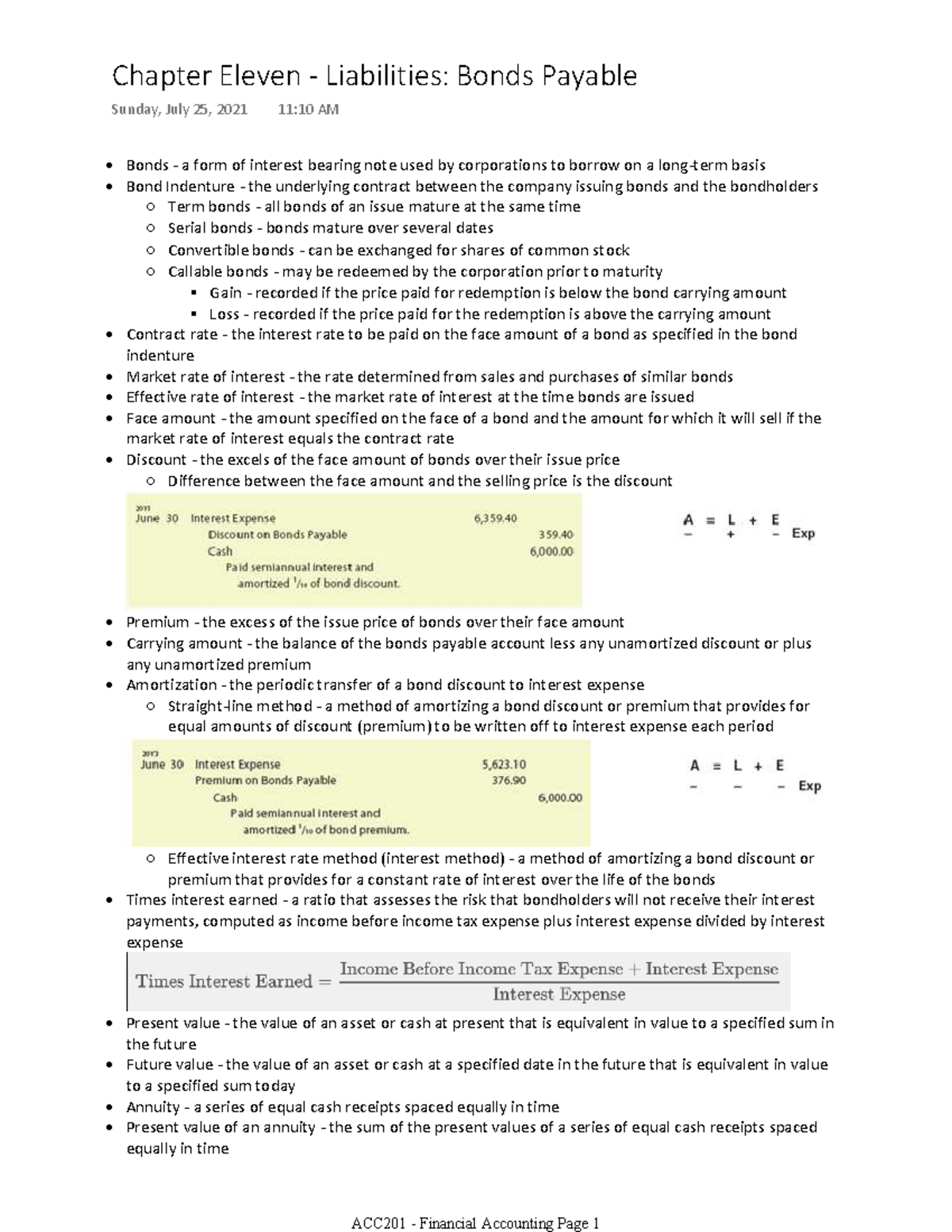 ACC201 CH11 - Chapter Eleven - Liabilities: Bonds Payable Textbook ...