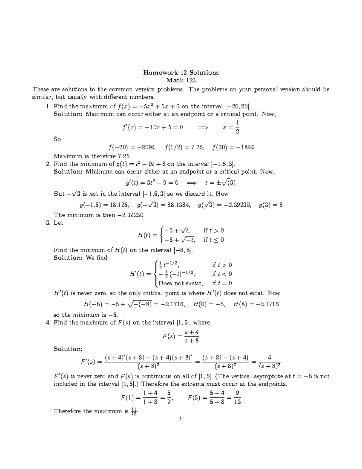 HW12 - homework answers - Homework 12 Solutions Math 123 These are ...