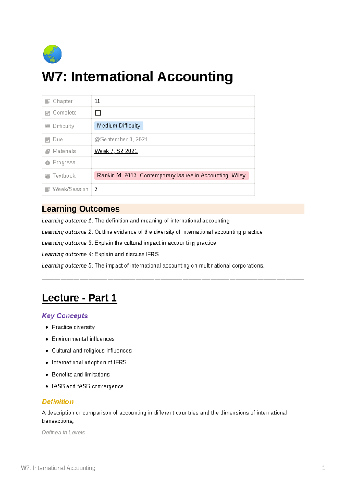 Notes - W7 International Accounting - 🌏 W7: International Accounting ...