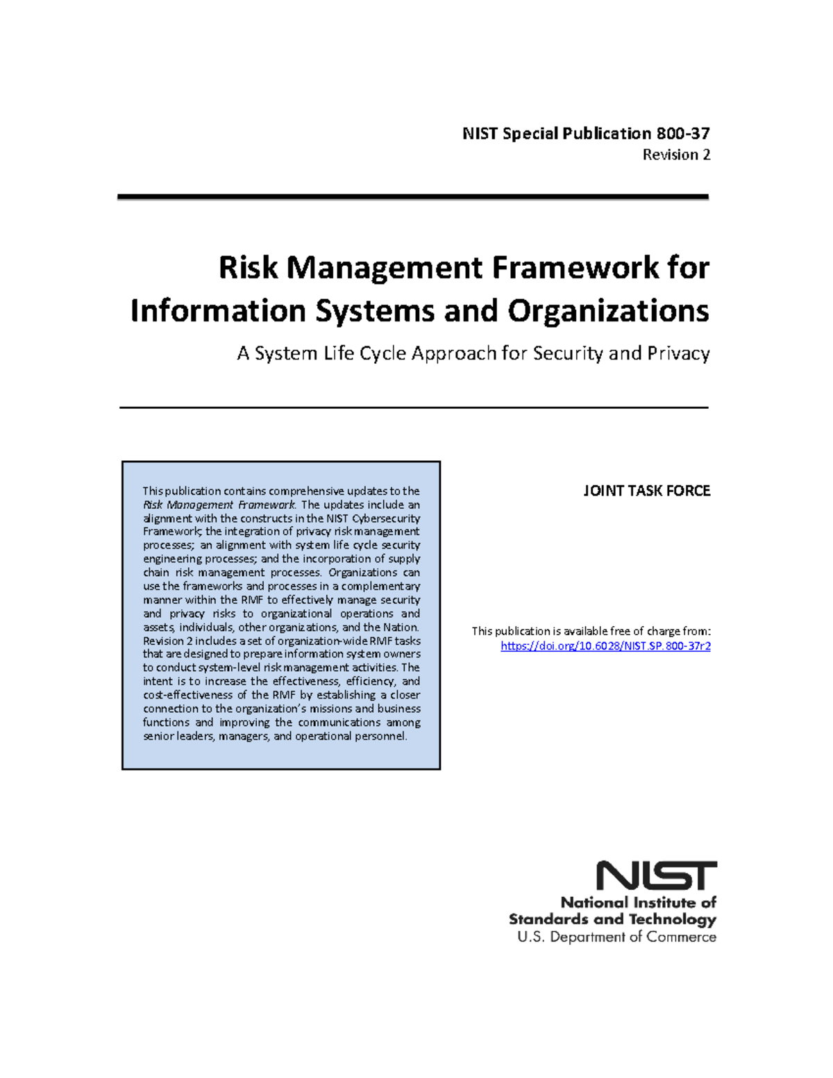 NIST Risk Management Framework - NIST Special Publication 800 ...