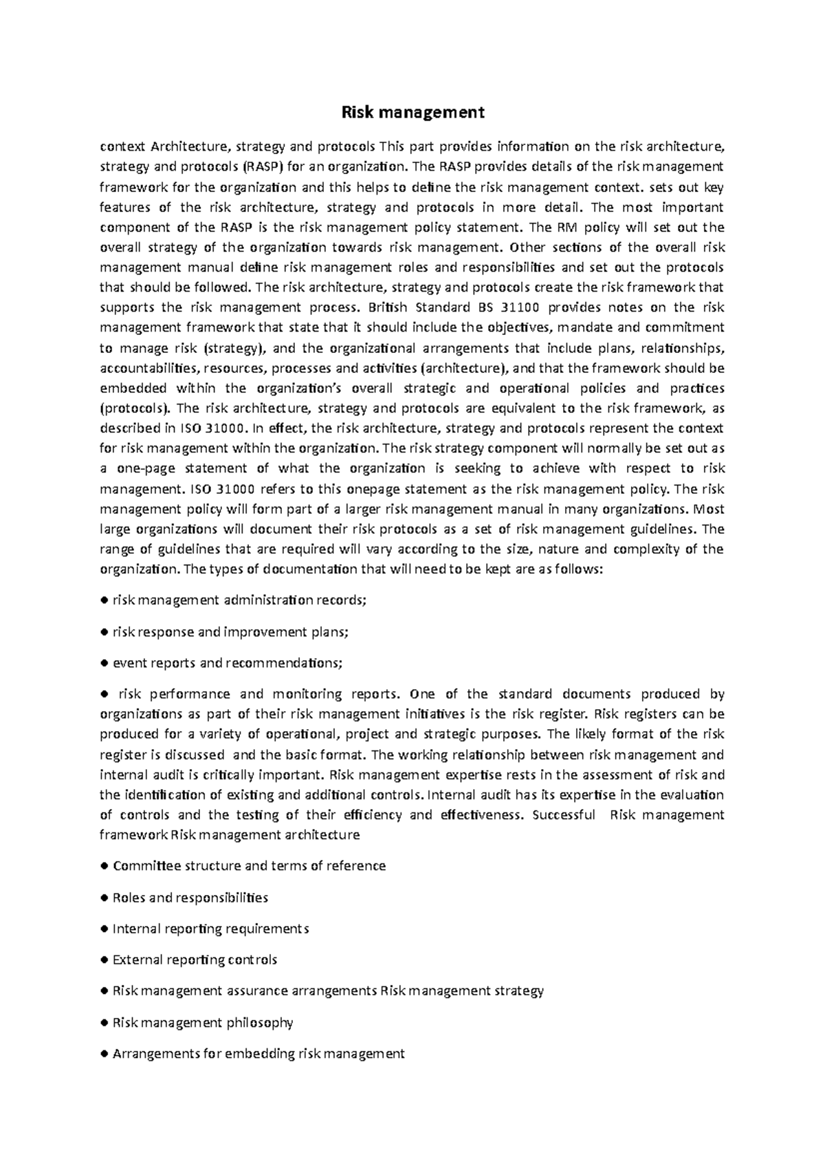 Risk management - Risk management context Architecture, strategy and ...