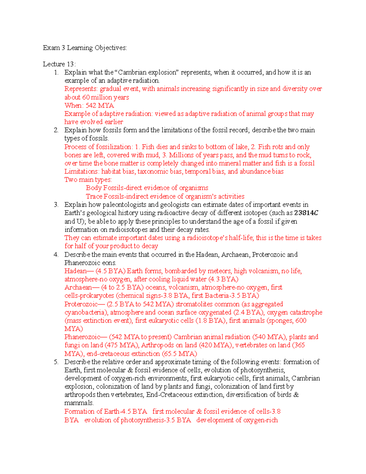 Bio 171-Exam 3 Learning Objectives - Exam 3 Learning Objectives ...