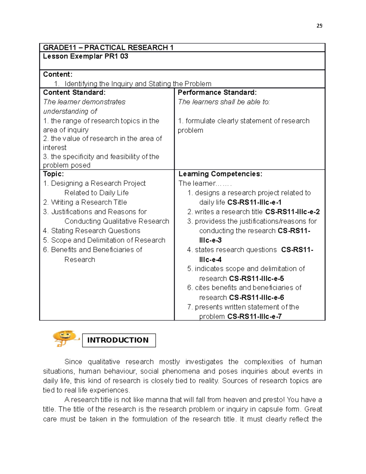 Exemplar-research-003 - GRADE11 – PRACTICAL RESEARCH 1 Lesson Exemplar ...