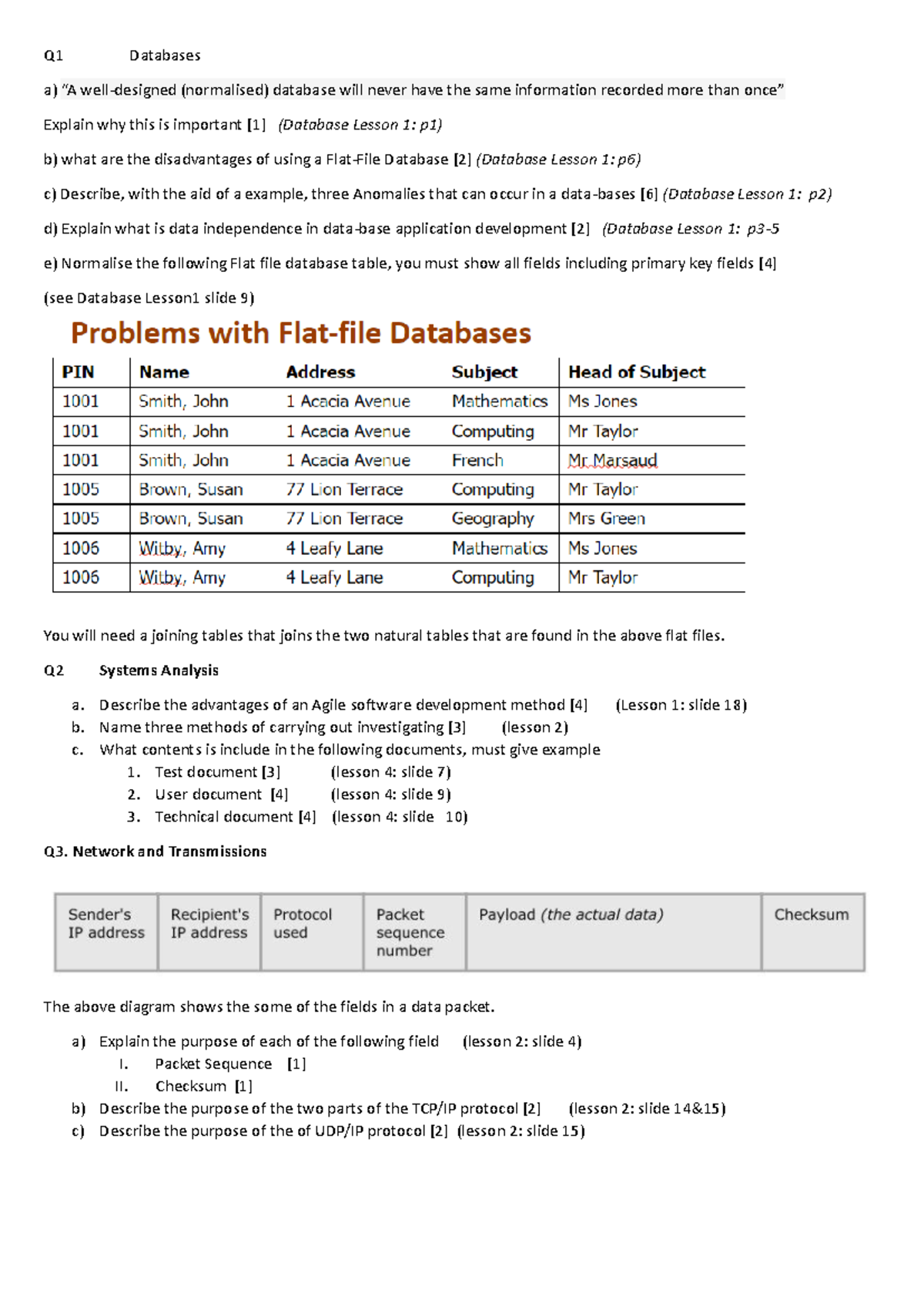 Practice 1 of 3 - Mock Practice March 24 - Q1 Databases a) “A well ...