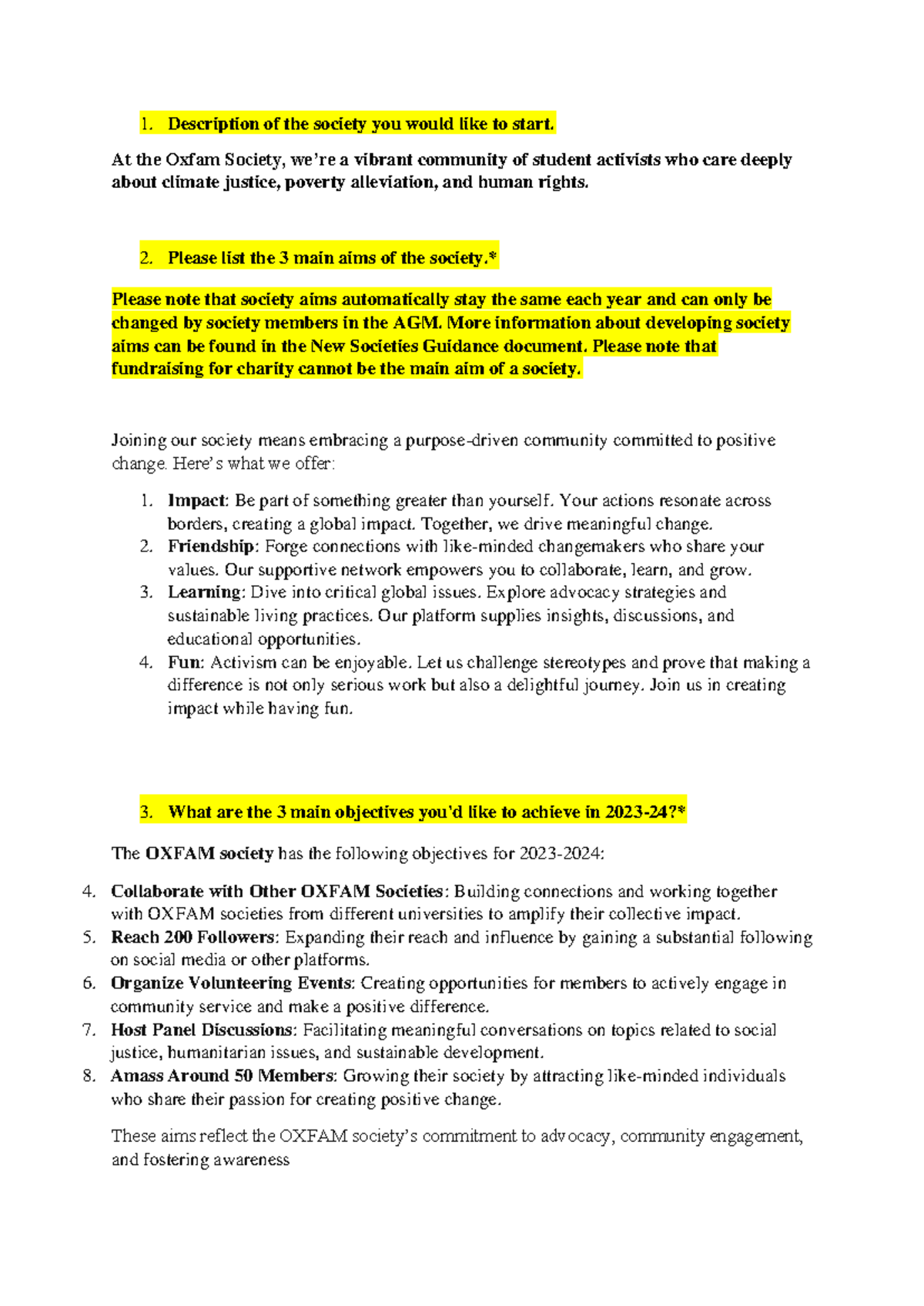 Society application form - Description of the society you would like to ...