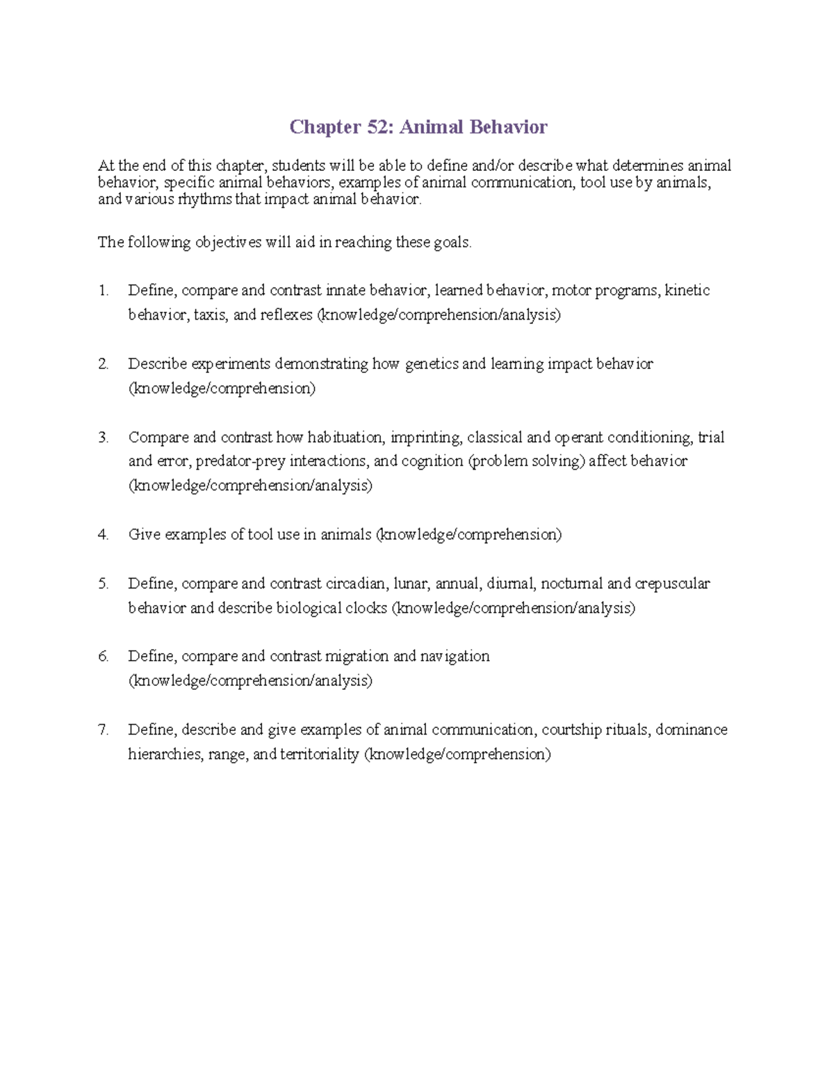 Chpt 52,53,54 and 55 - Biology - Chapter 52: Animal Behavior At the end ...
