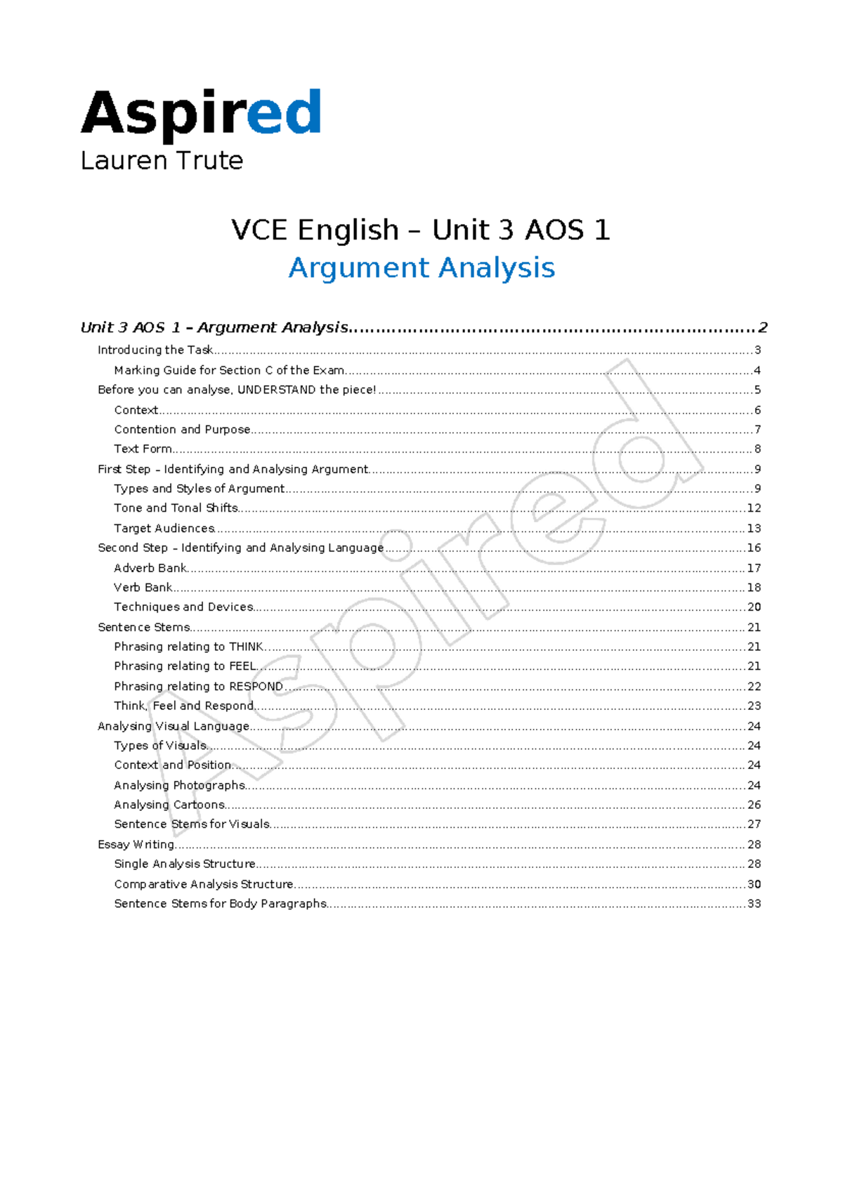 Aspir-ed Analysing Argument copy - Aspired - VCE English – Unit 3 AOS ...
