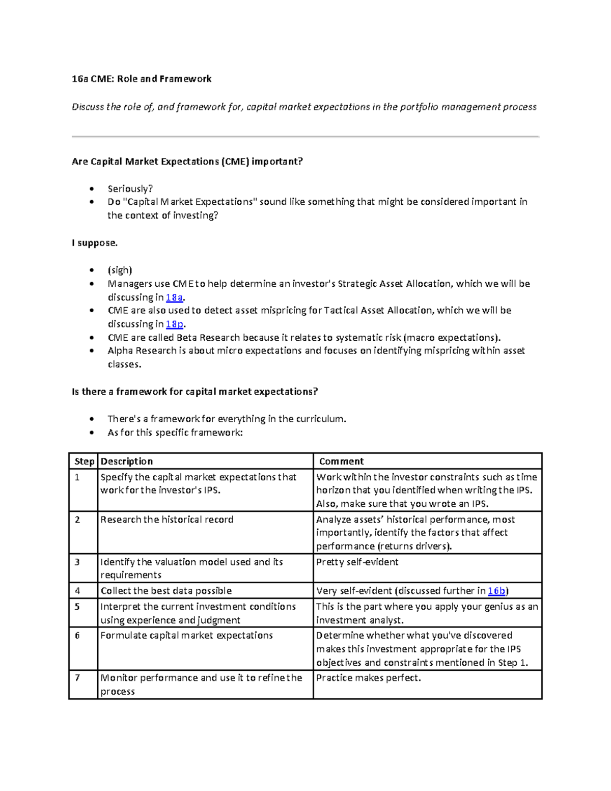 Economics Revision summary 16 - 16a CME: Role and Framework Discuss the ...