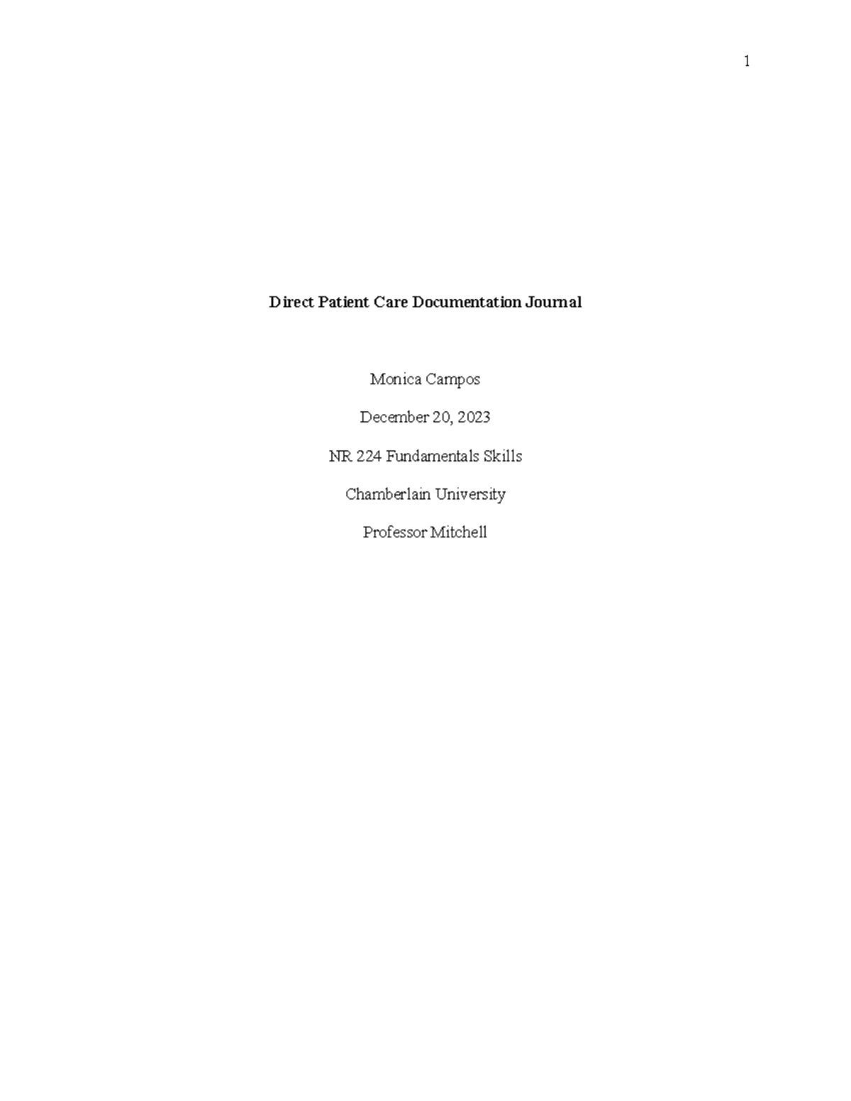 DPCD reflection - dcpd - 1 Direct Patient Care Documentation Journal ...