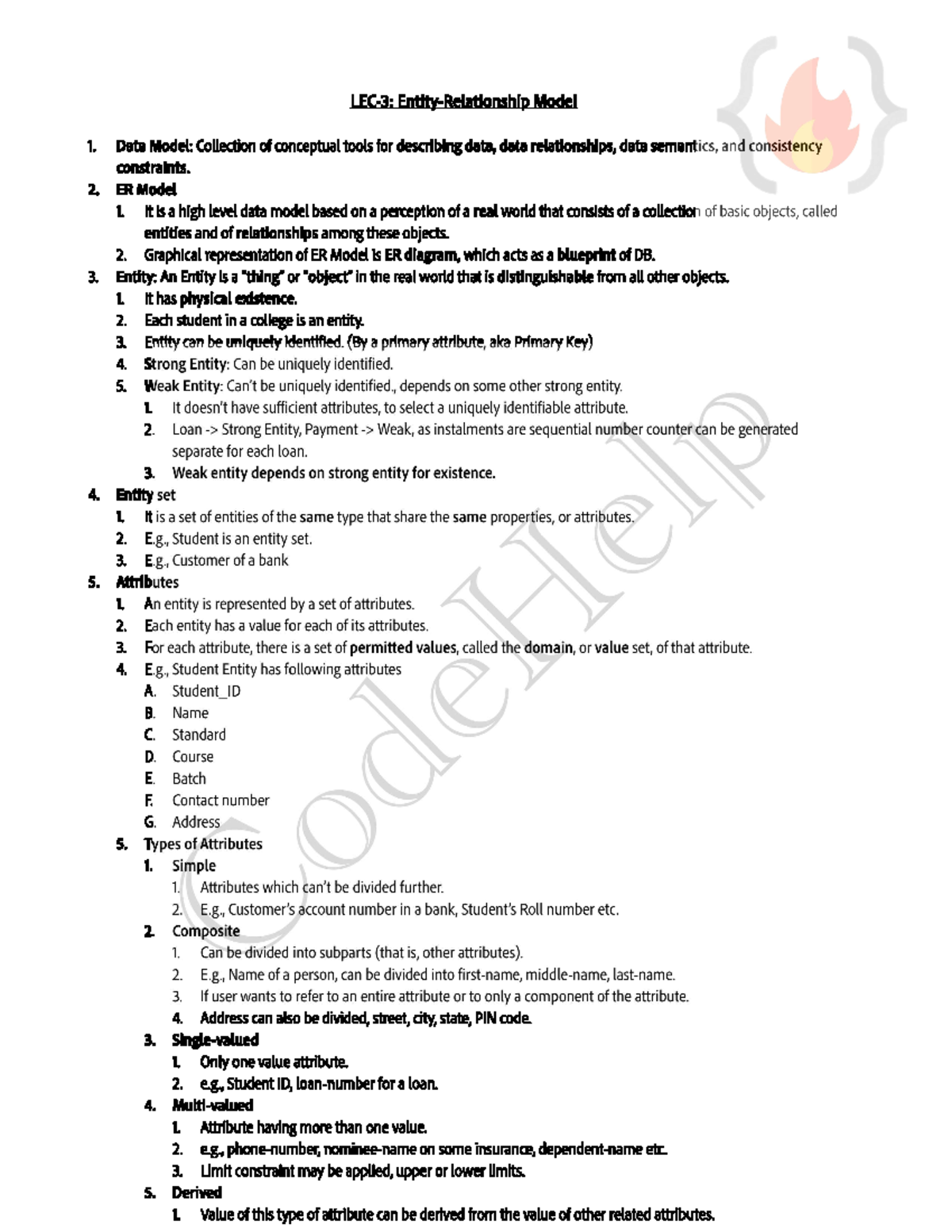 Lec 3 Dbms Notes Model 1 Data Model Collection Of Conceptual Tools For Describing Data