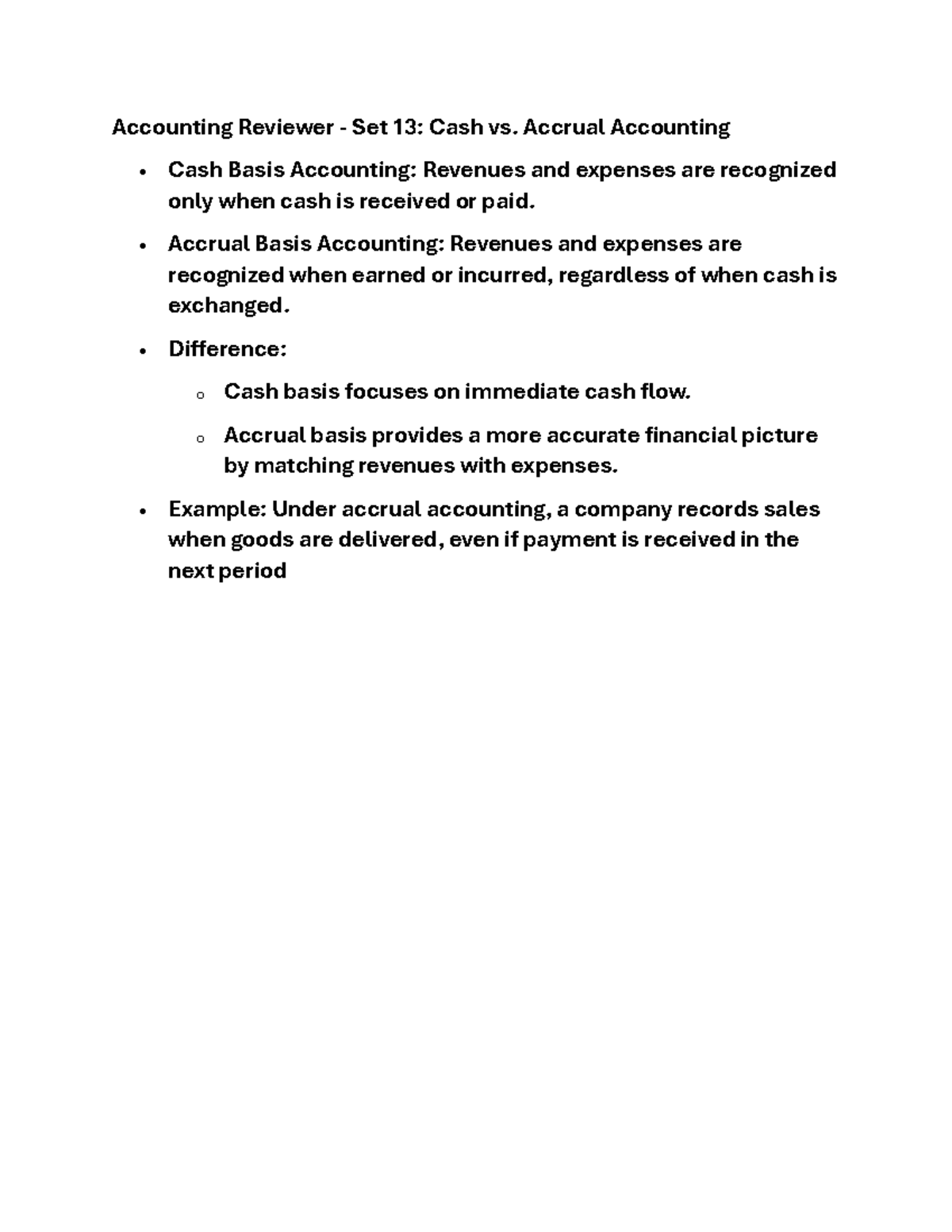 Accounting Reviewer Set 13 - Accounting Reviewer - Set 13: Cash vs ...