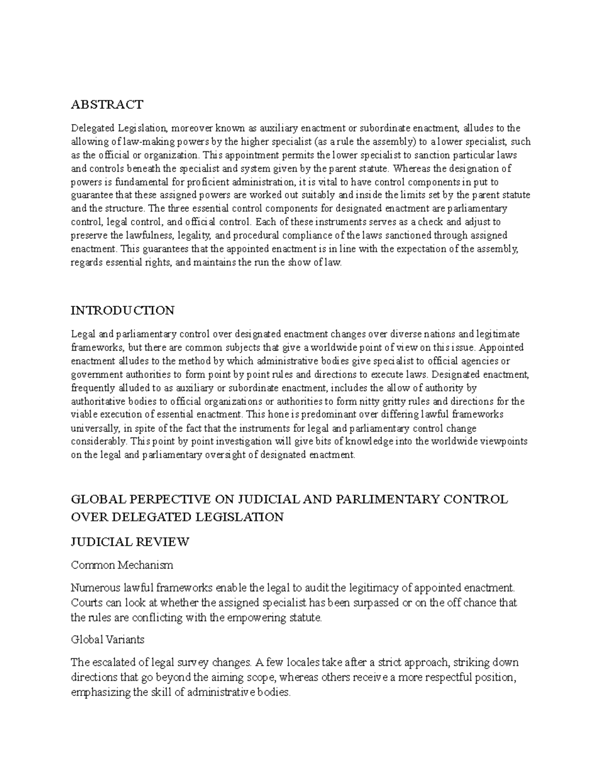 Admin Research Paper - ABSTRACT Delegated Legislation, moreover known ...
