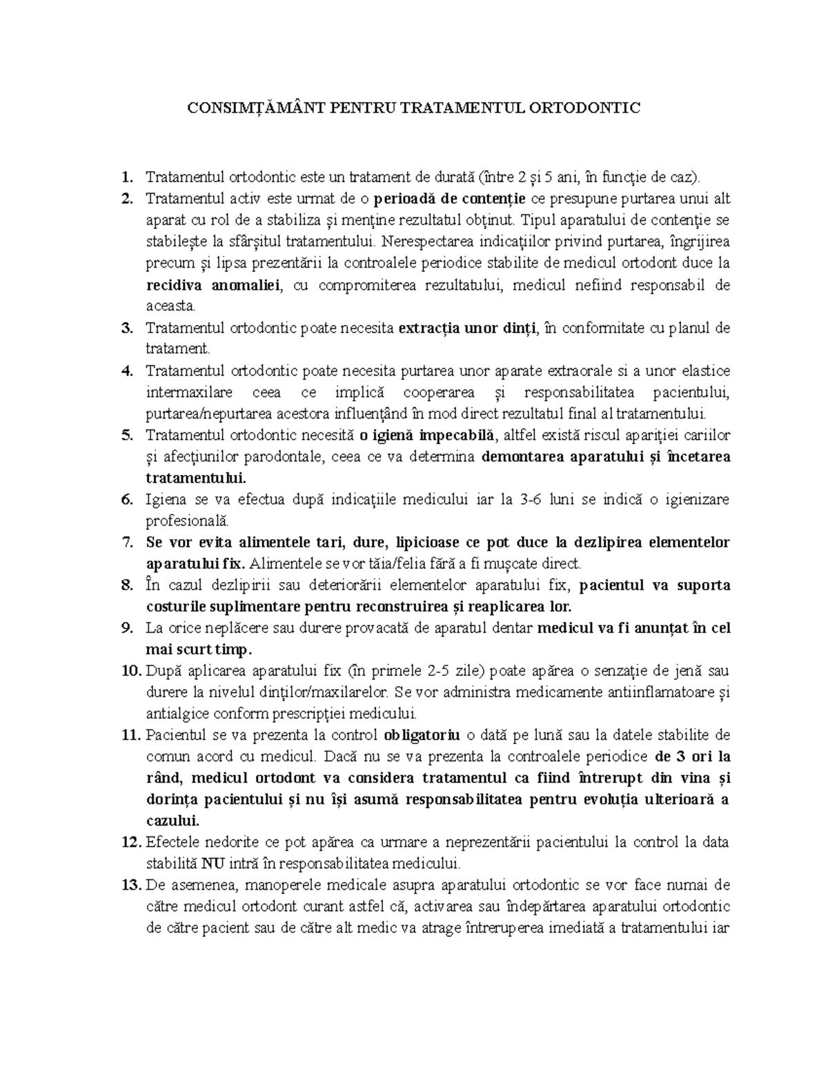 Consimtamant ORTO - qwertyuiop - CONSIMȚĂMÂNT PENTRU TRATAMENTUL ...