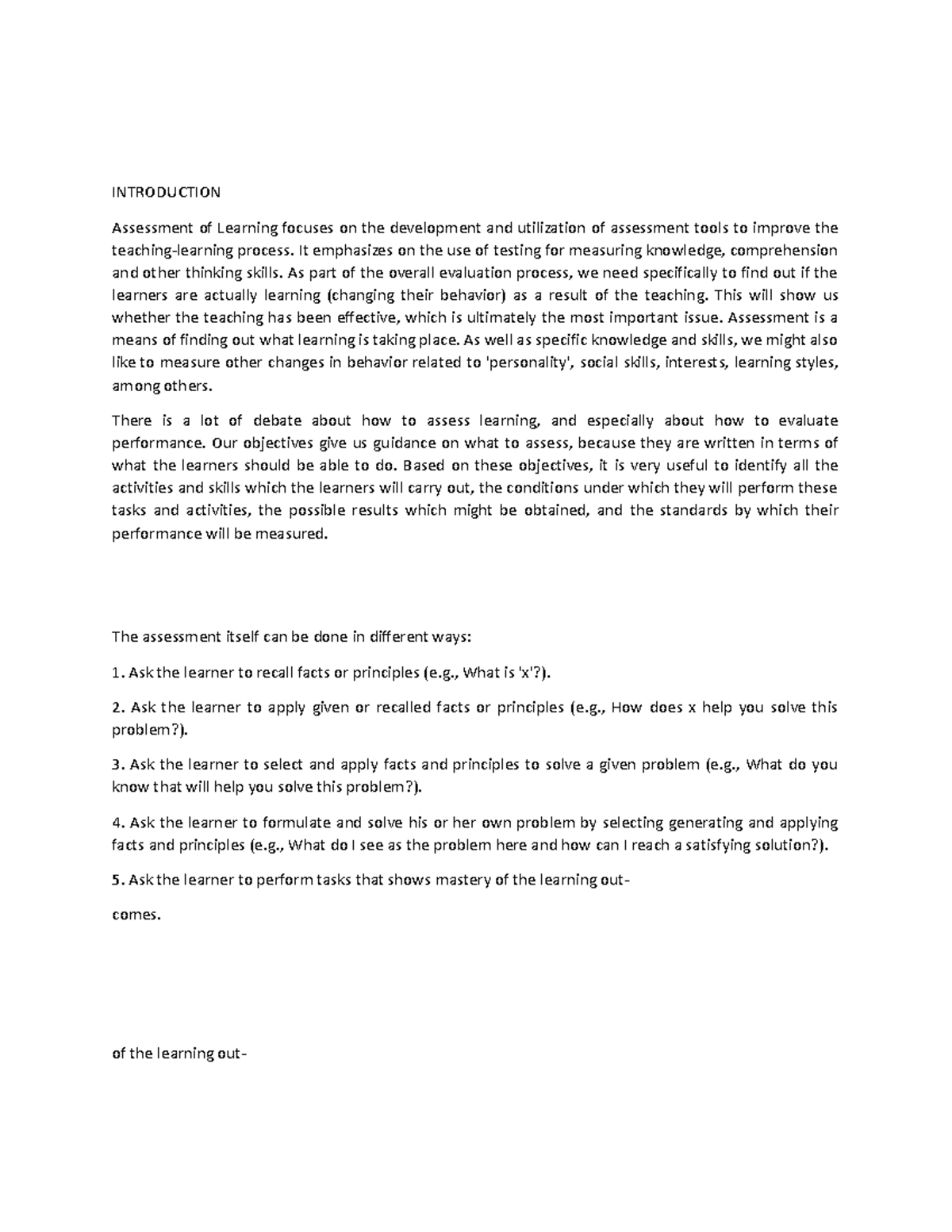 Basic Concepts IN Assessment - INTRODUCTION Assessment of Learning ...