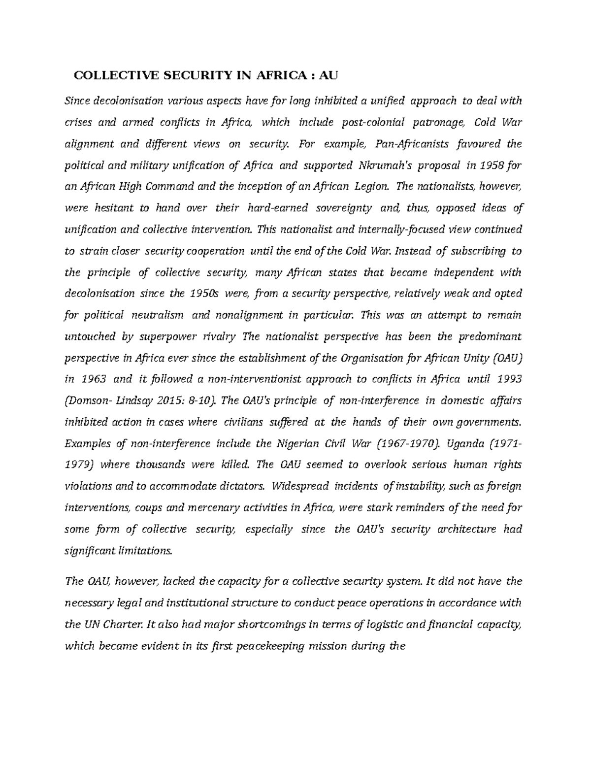 Collective Security IN Africa - AU - COLLECTIVE SECURITY IN AFRICA : AU ...