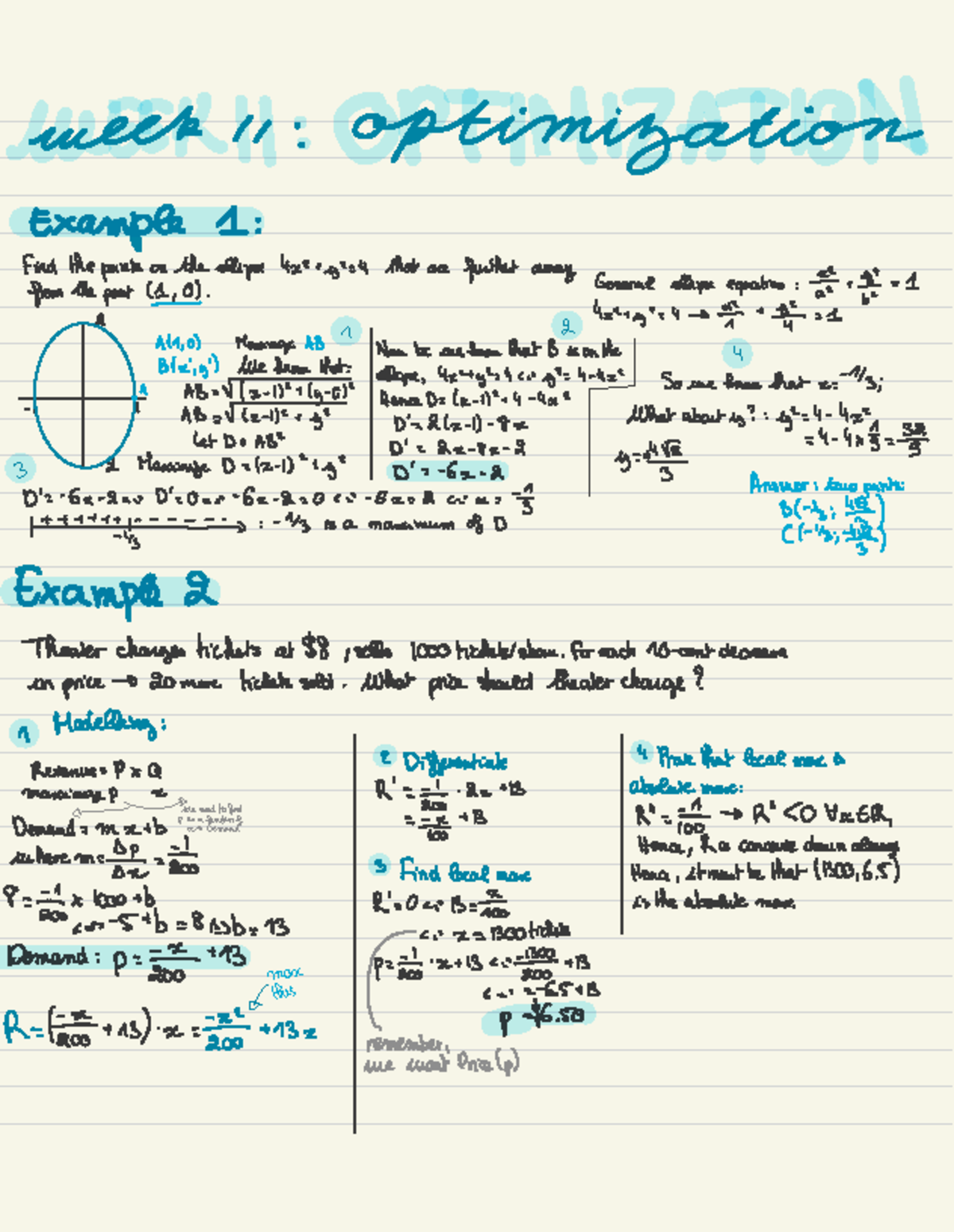MATH 1300 - WEEK 11 - OPTIMIZATION - optimization week " : Example 1 ...