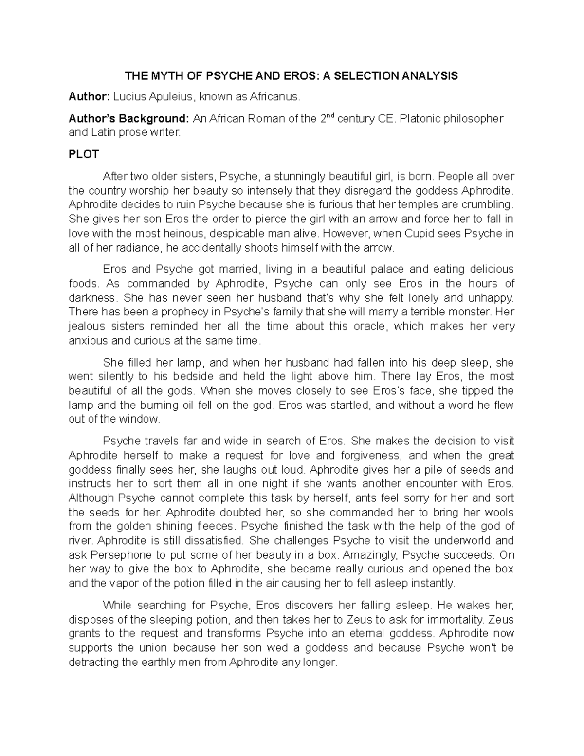 THE MYTH OF Psyche AND EROS - THE MYTH OF PSYCHE AND EROS: A SELECTION ...