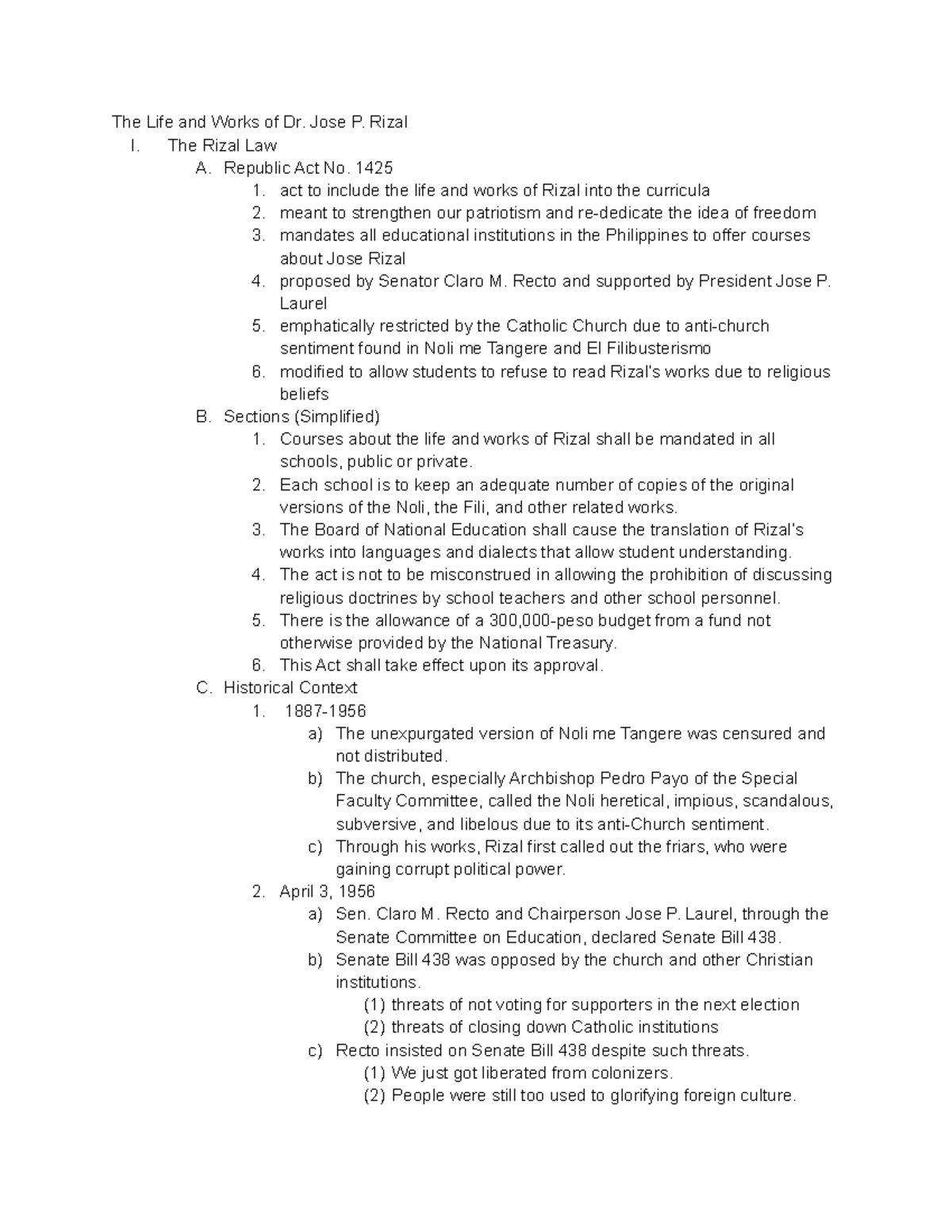 GE 6: The Life and Works of Dr. Jose P. Rizal - Notes - The Life and ...