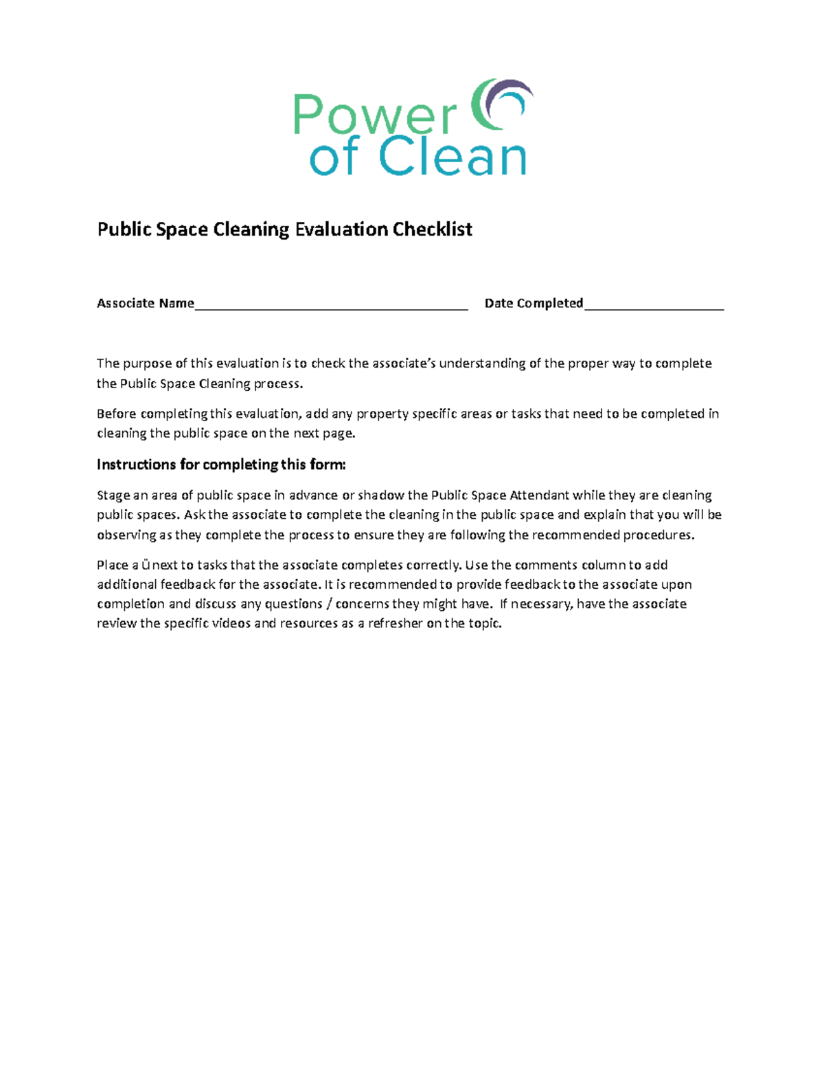 Evaluation Checklist Public Space Final ENG - Public Space Cleaning ...