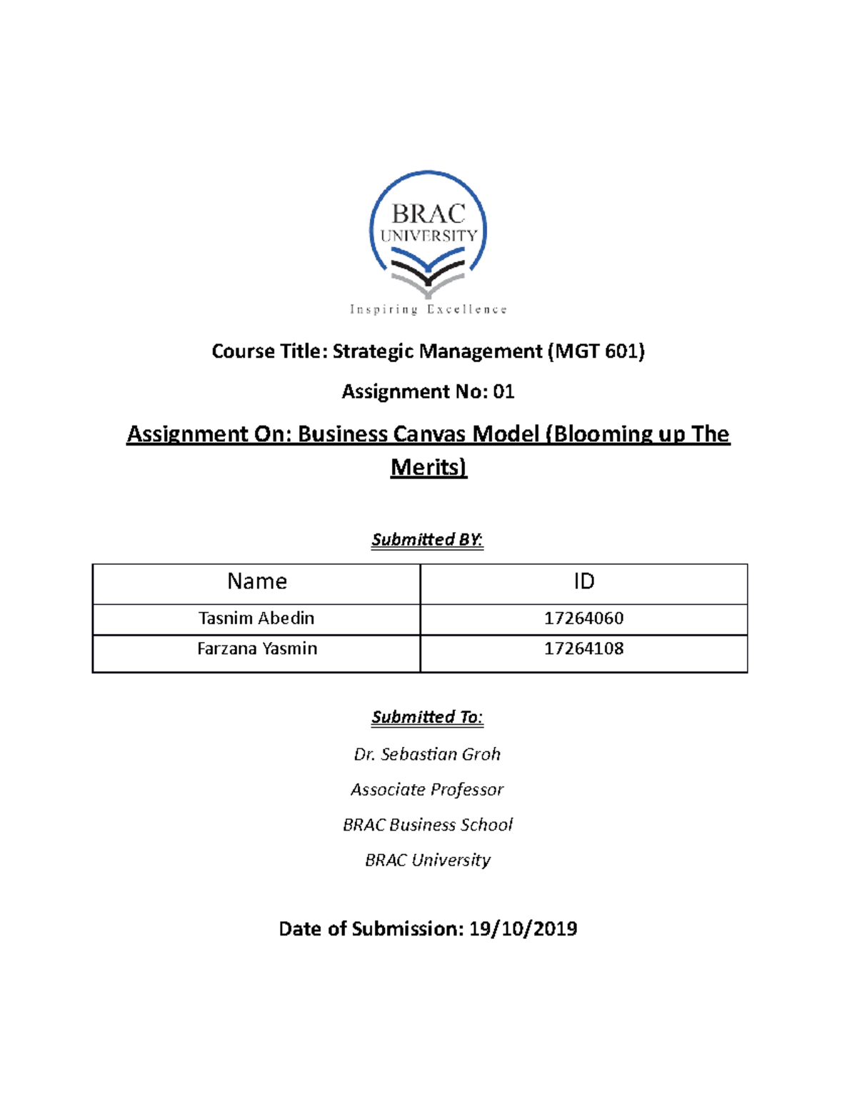 Business-canvas-model- Assignment - Course Title: Strategic Management ...