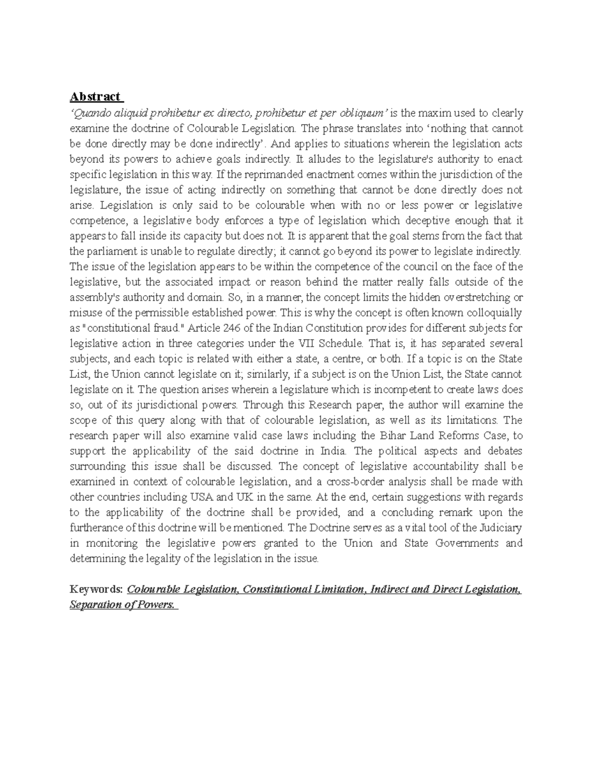 Analysing the Doctrine of Colourable Legislation through Contemporary ...