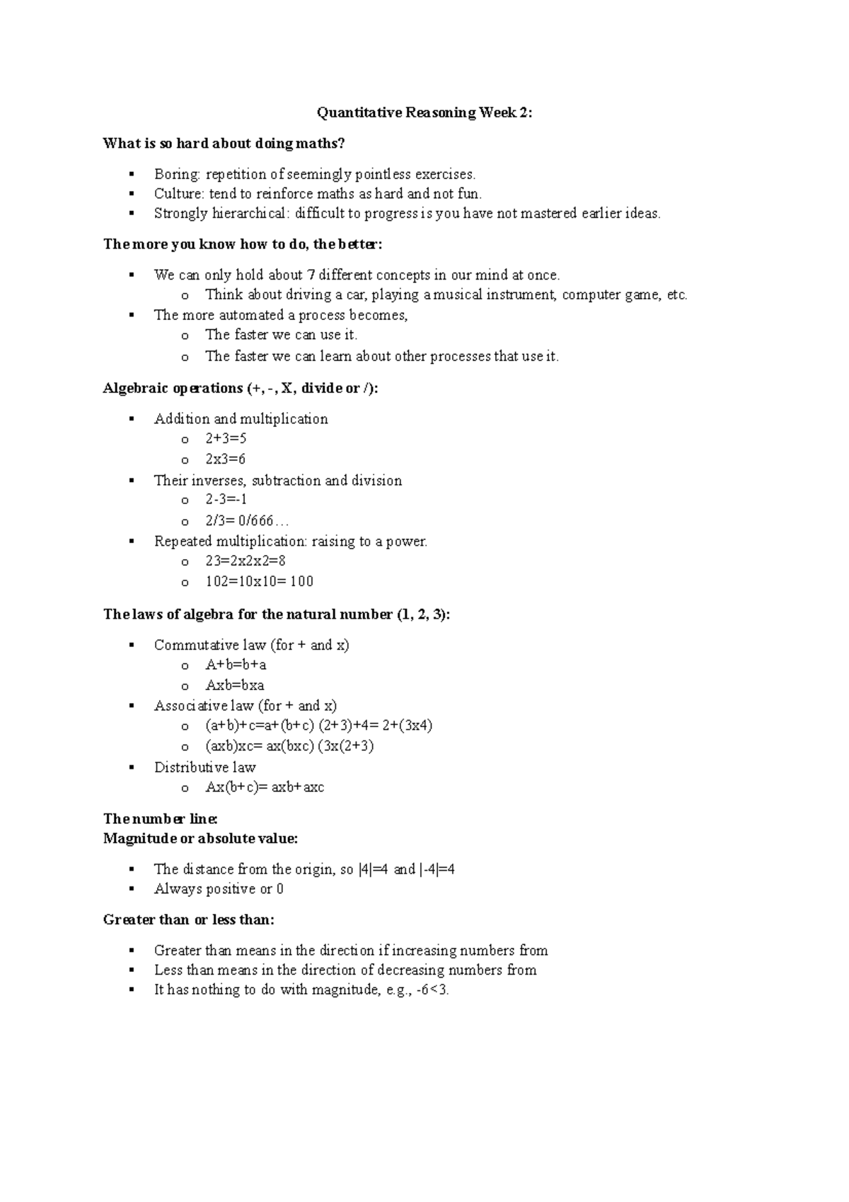 Quantitative Reasoning Week 2 - Culture: tend to reinforce maths as ...