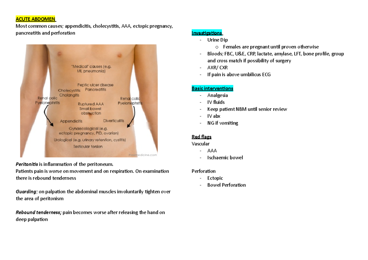 Acute Abdomen - ACUTE ABDOMEN Most common causes; appendicitis ...