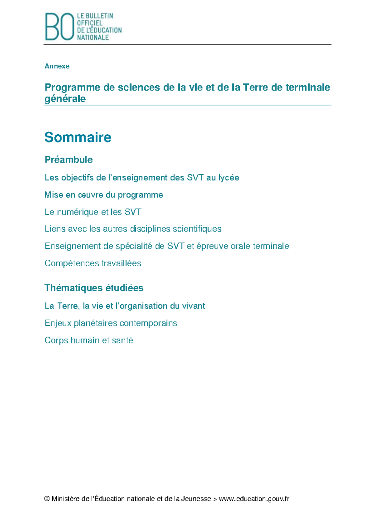 Spécialité SVT terminale - Annexe Programme de sciences de la vie et de ...