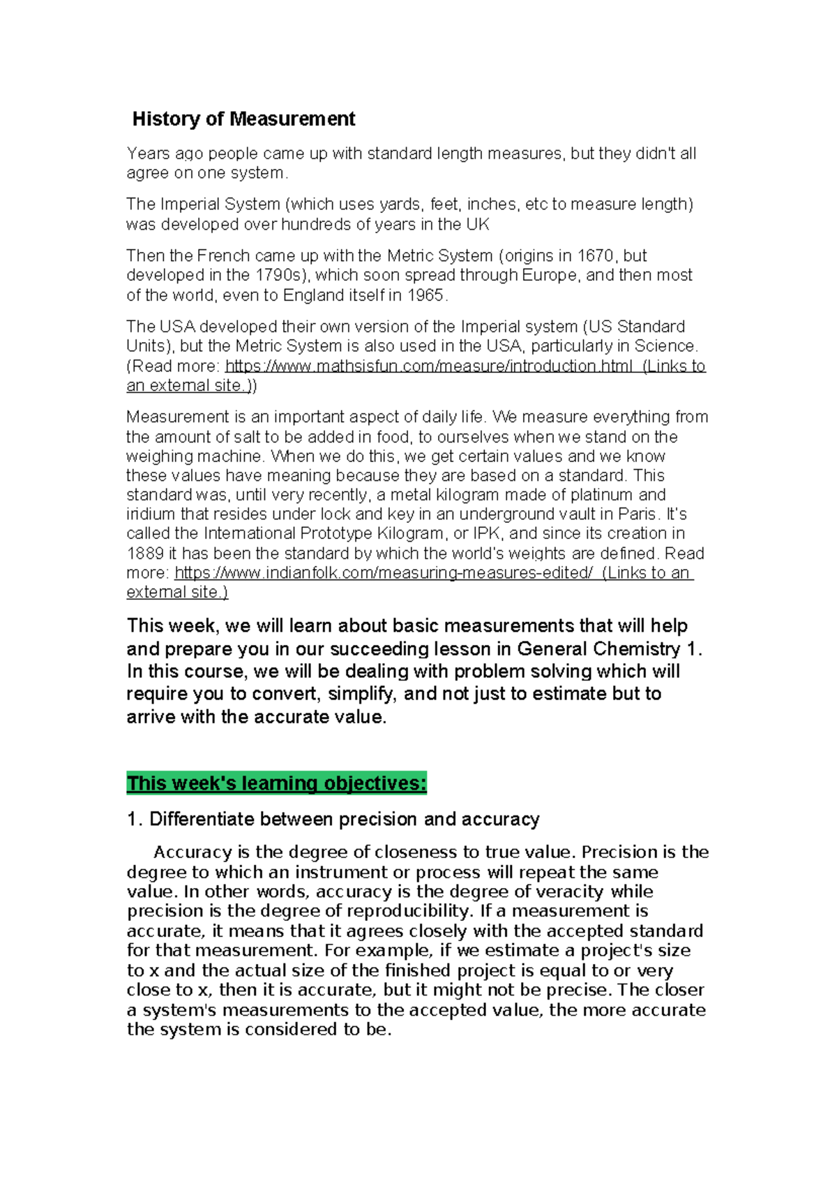 History of Measurement - History of Measurement Years ago people came ...