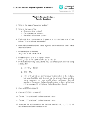Weeks 7 8 Tutorial Questions B - IP Addressing Tutorial Questions B Converting IPv4 Addresses to ...