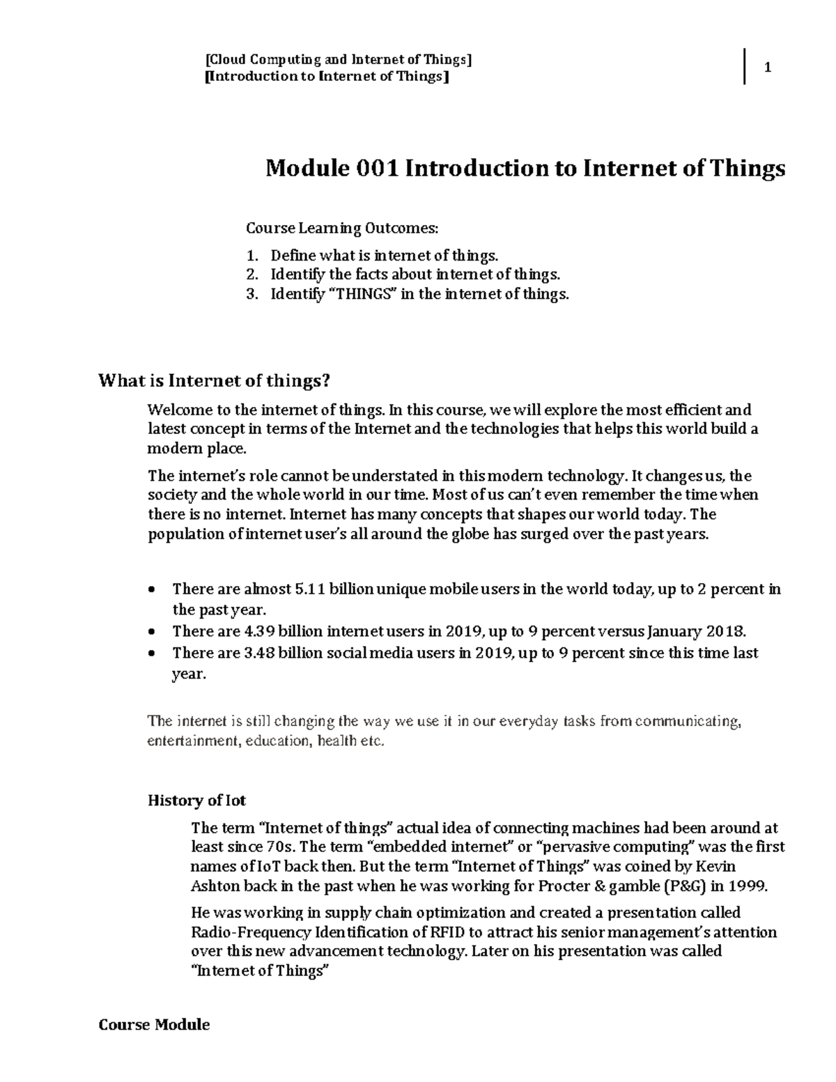 W1 - Introduction to IOT - Module - [Cloud Computing and Internet of Things] [Introduction to ...