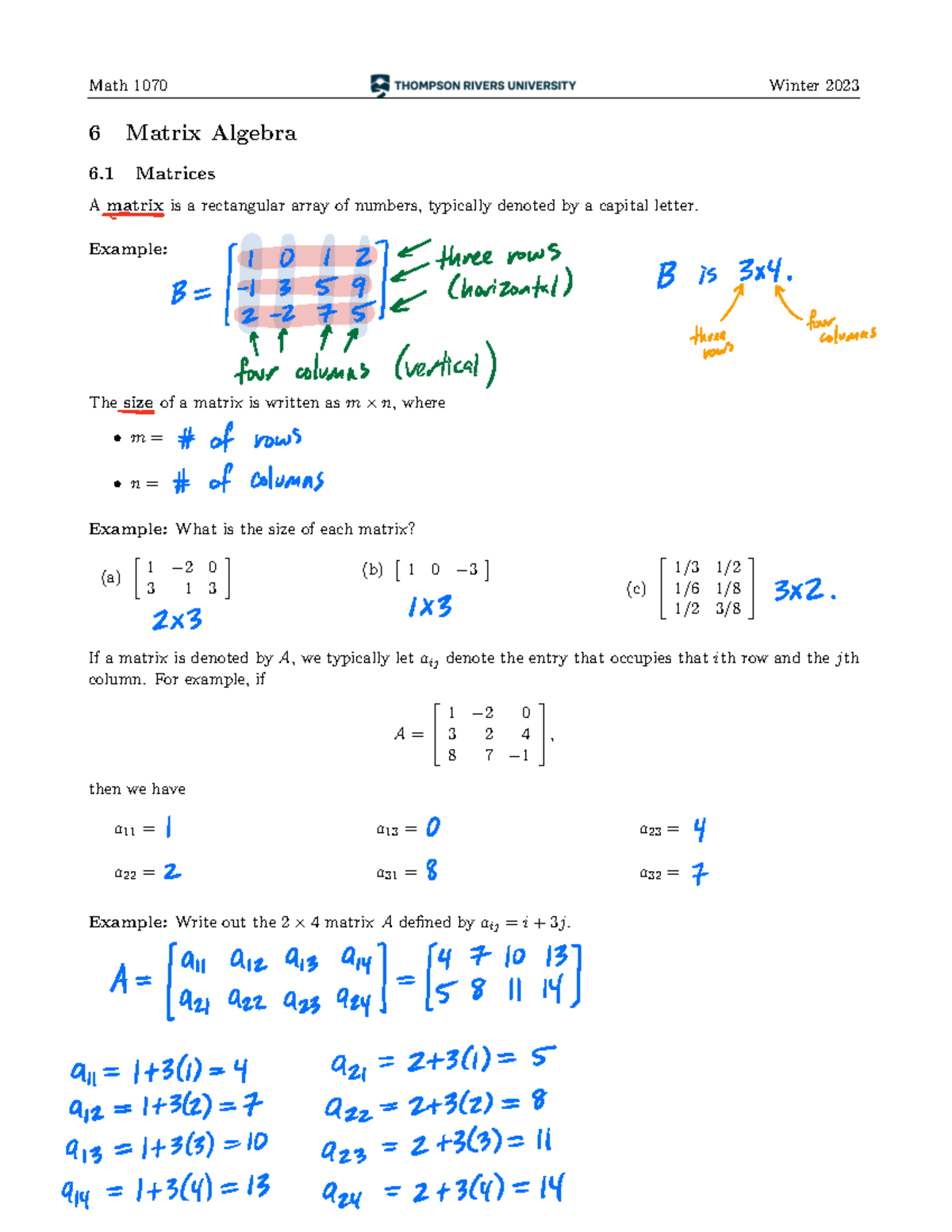 6.1 - Matrices - 03W23 - 6 Matrix Algebra 6 Matrices A matrix is a ...