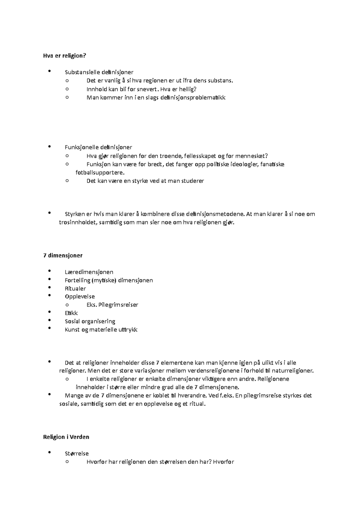 Sammendrag Religionskunnskap og kritikk - Hva er religion? Substansielle definisjoner o Det er ...