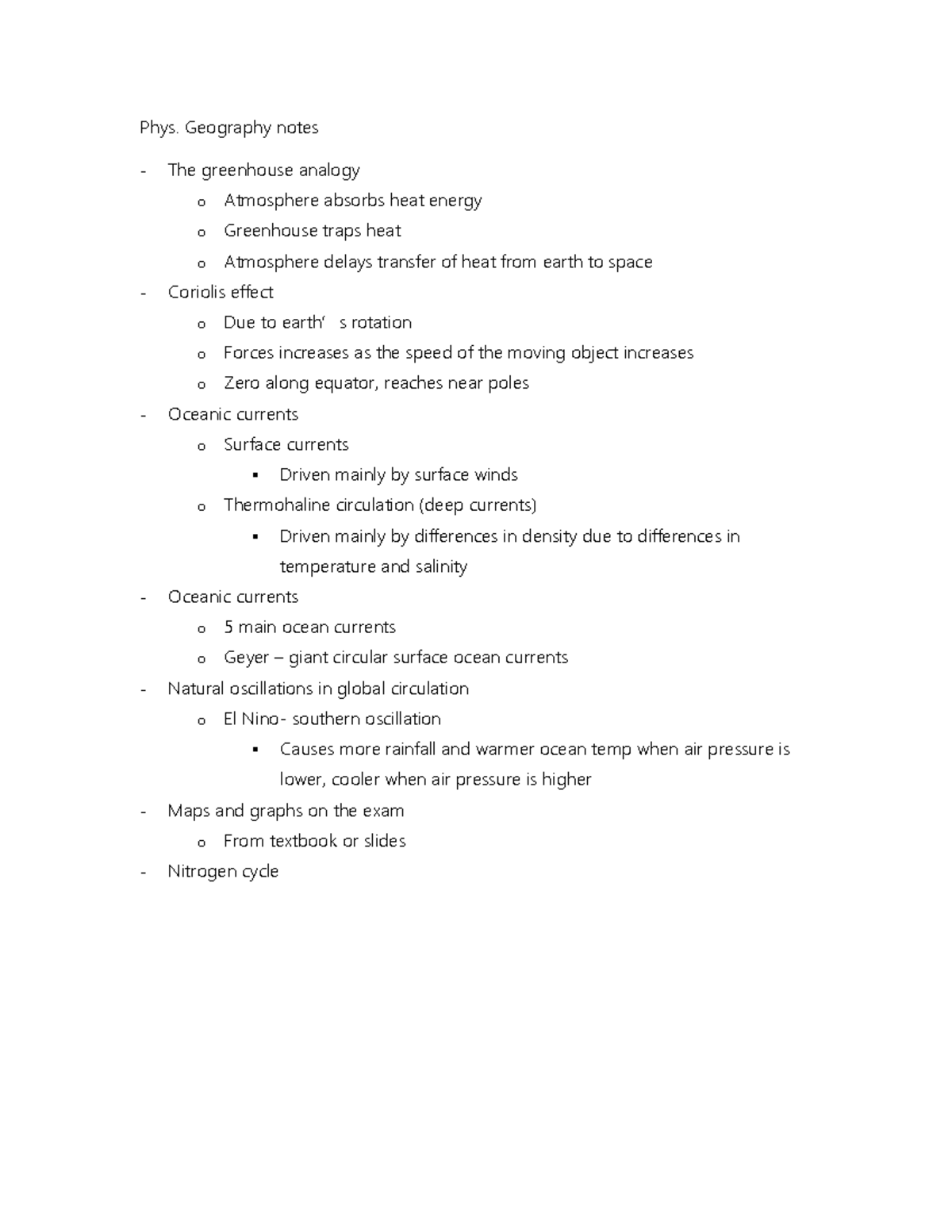 Geographynotes 3 Greenhouse Analogy Coriolis Effect Oceanic Currents Natural Oscillations