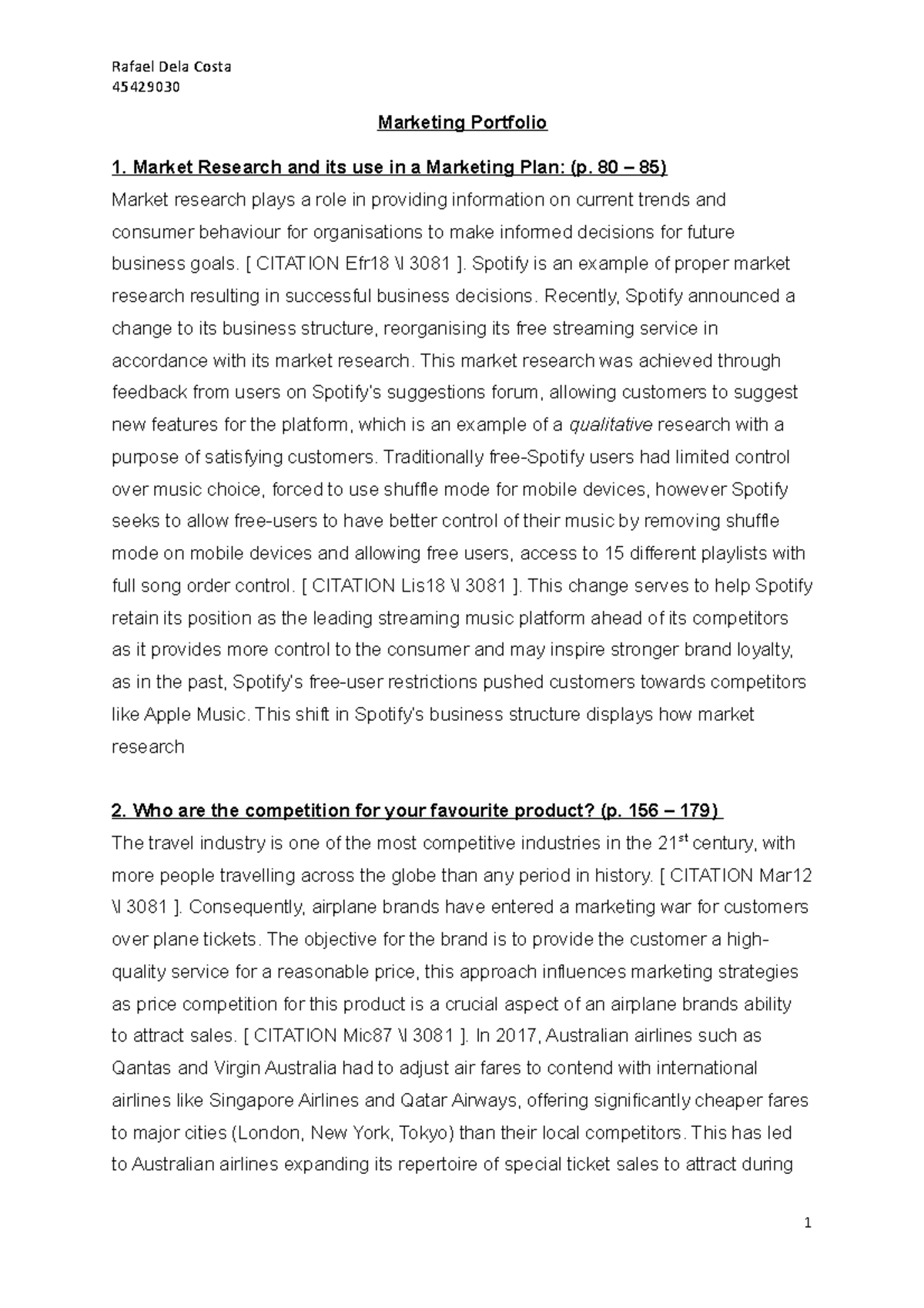 Marketing Portfolio - 45429030 Marketing Portfolio 1. Market Research ...