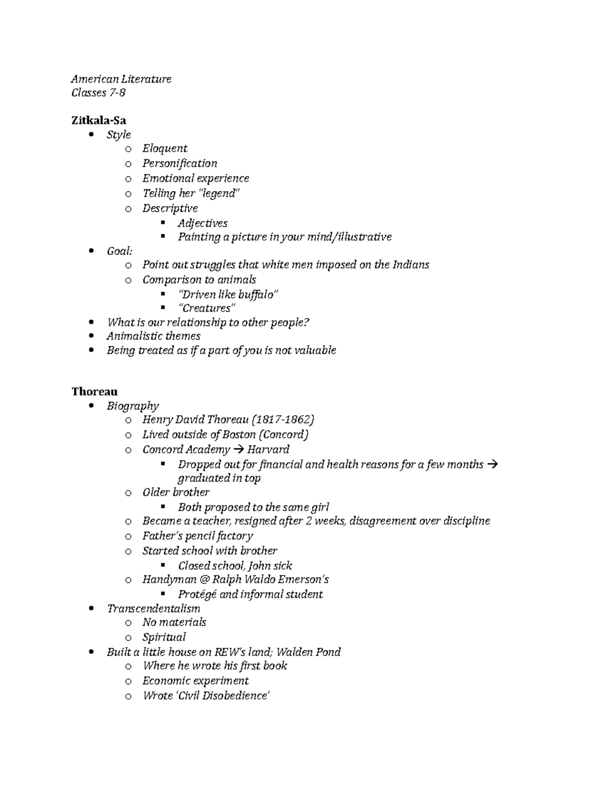 American Literature class 7-8 - American Literature Classes Style o o o ...
