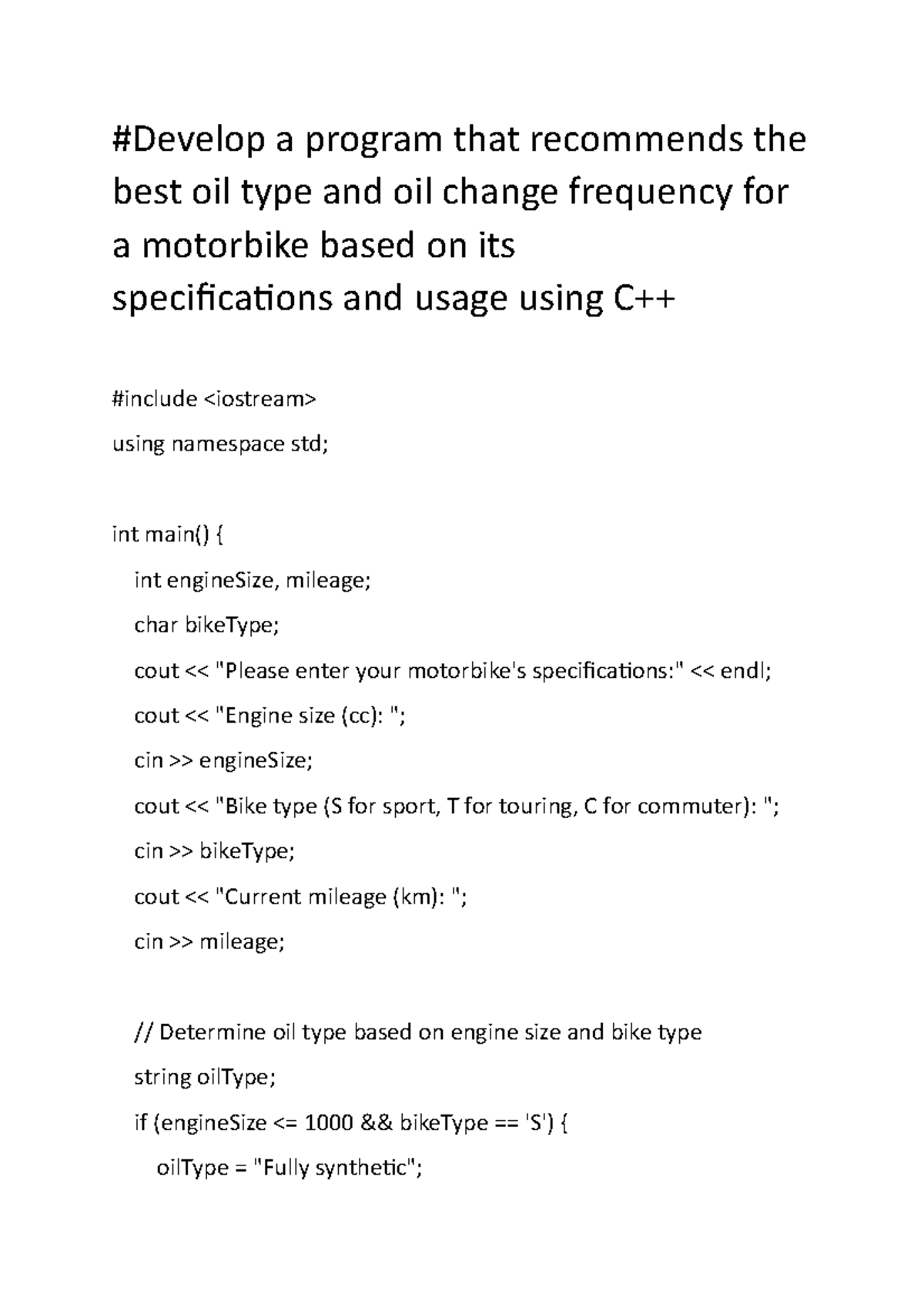 Frequency for a motorbike based on its specifications-c++ - #Develop a ...