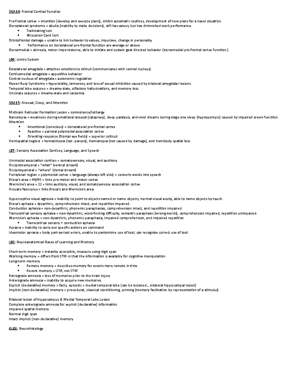 Review (final) - Summary Neurobiology of Disease - DSA14: Frontal ...