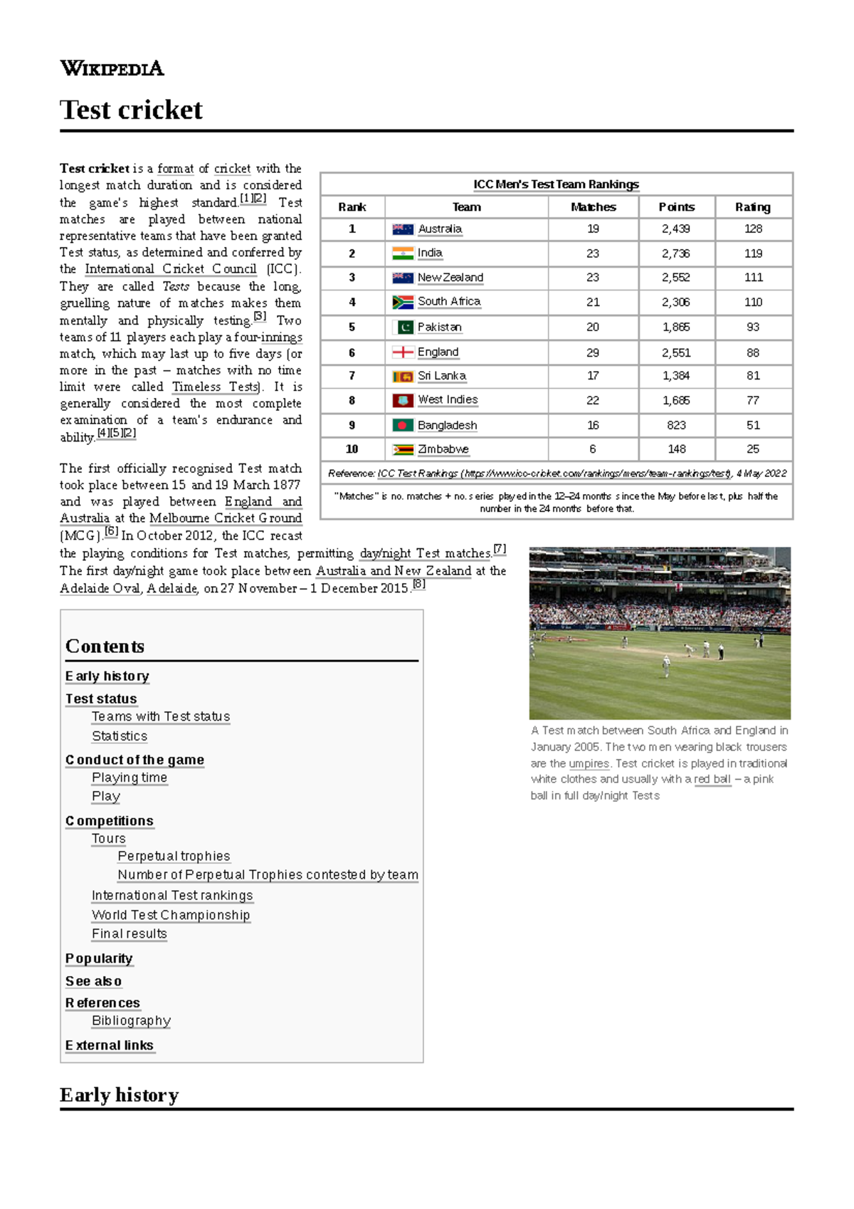 Lecture notes Test cricket - ICC Men's Test Team Rankings Rank Team ...