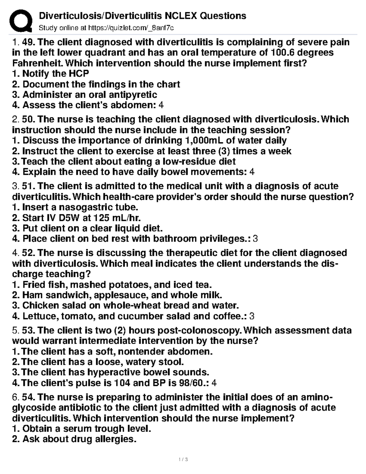 Diverticulitis diverticulosis questions - Diverticulosis/Diverticulitis ...