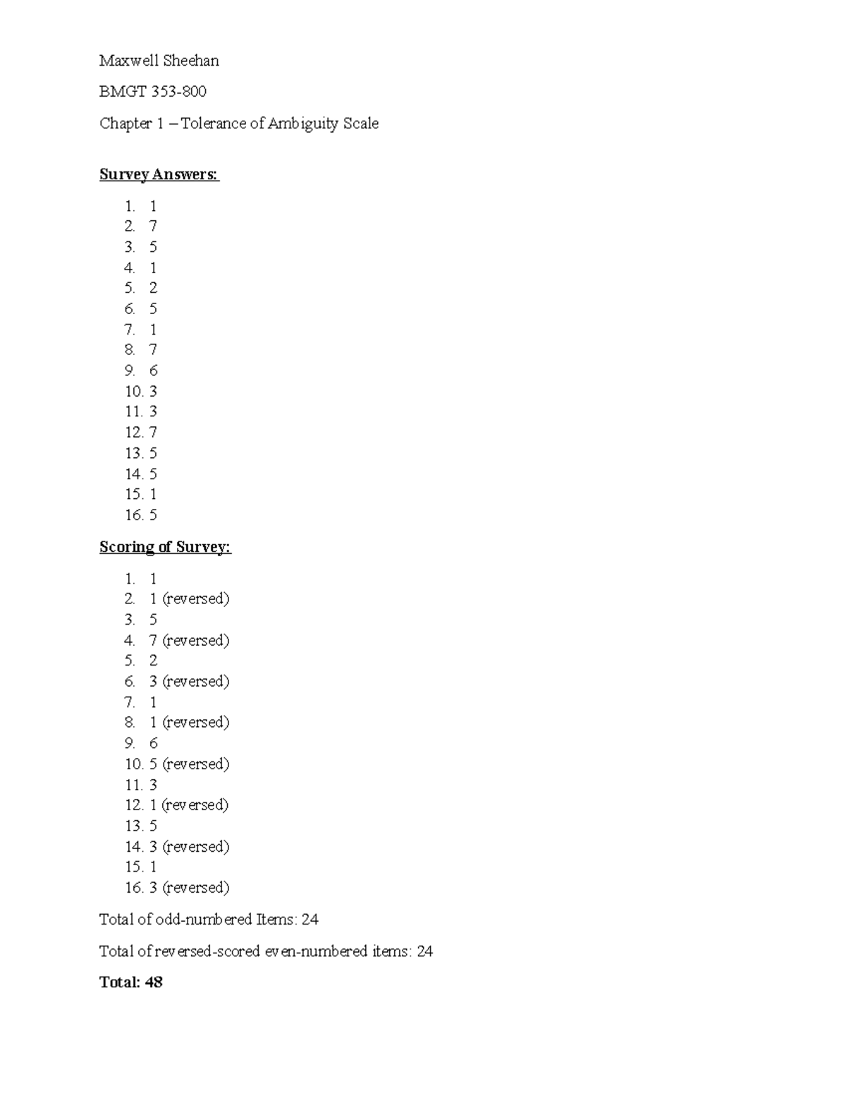 2021 – BMGT 353 Organizational Behavior - Chapter 1 - Tolerance of ...